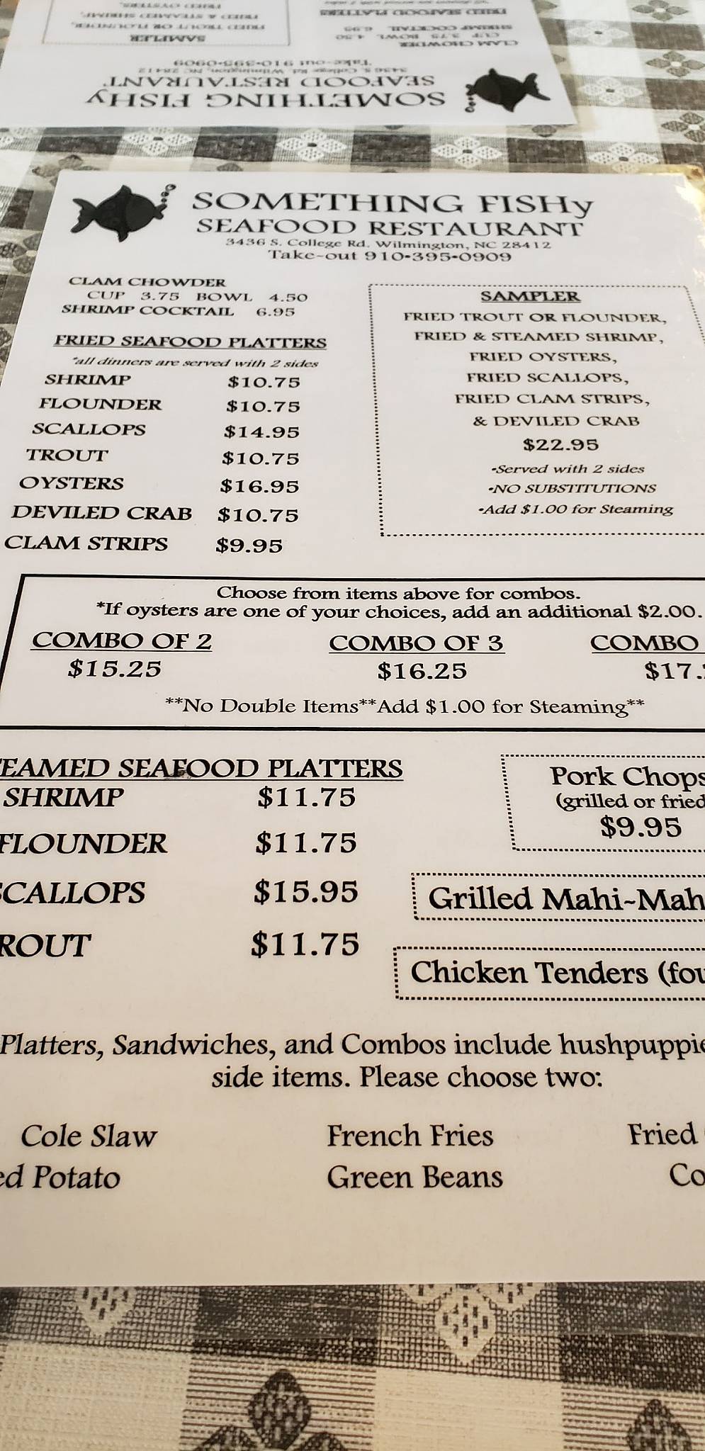 Menu at Something Fishy Seafood restaurant, Wilmington