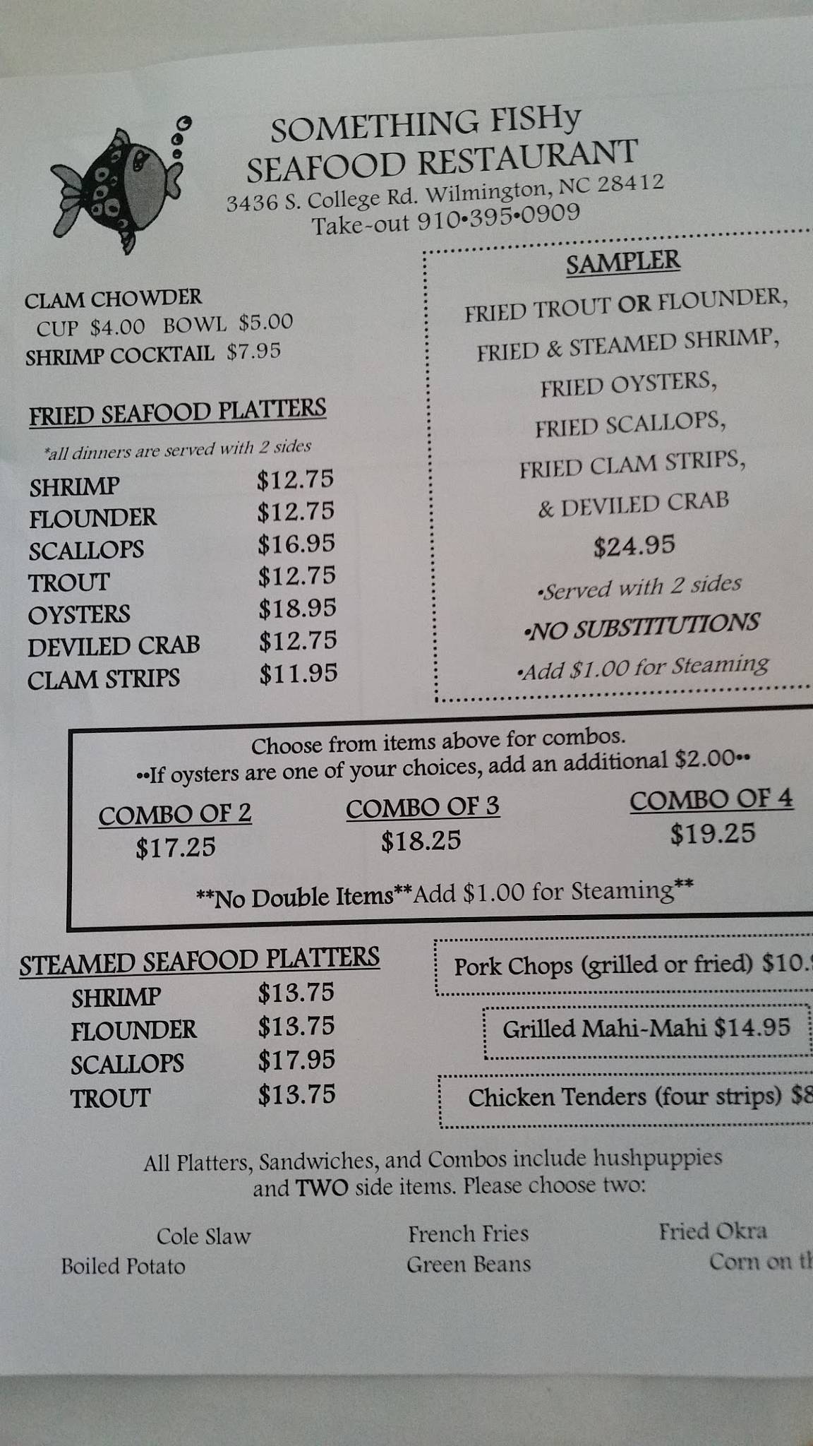 Menu at Something Fishy Seafood restaurant, Wilmington