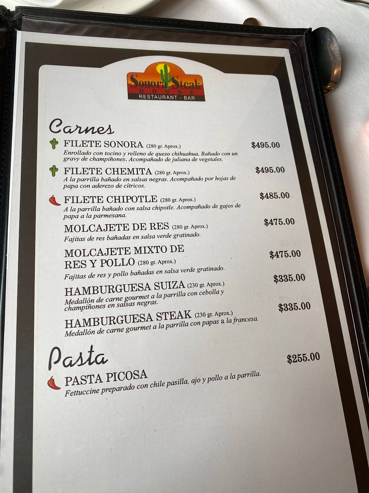 Carta de parrilla Sonora Steak HOUSE, Hermosillo, Blvd: Kino #914 Col ...