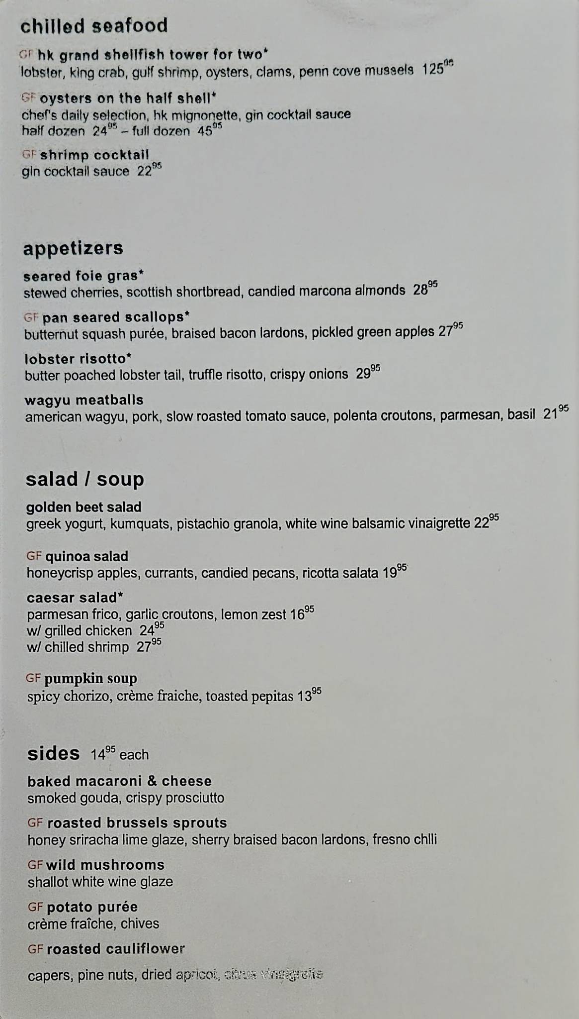 Menu at Gordon Ramsay Hell's Kitchen restaurant, Stateline