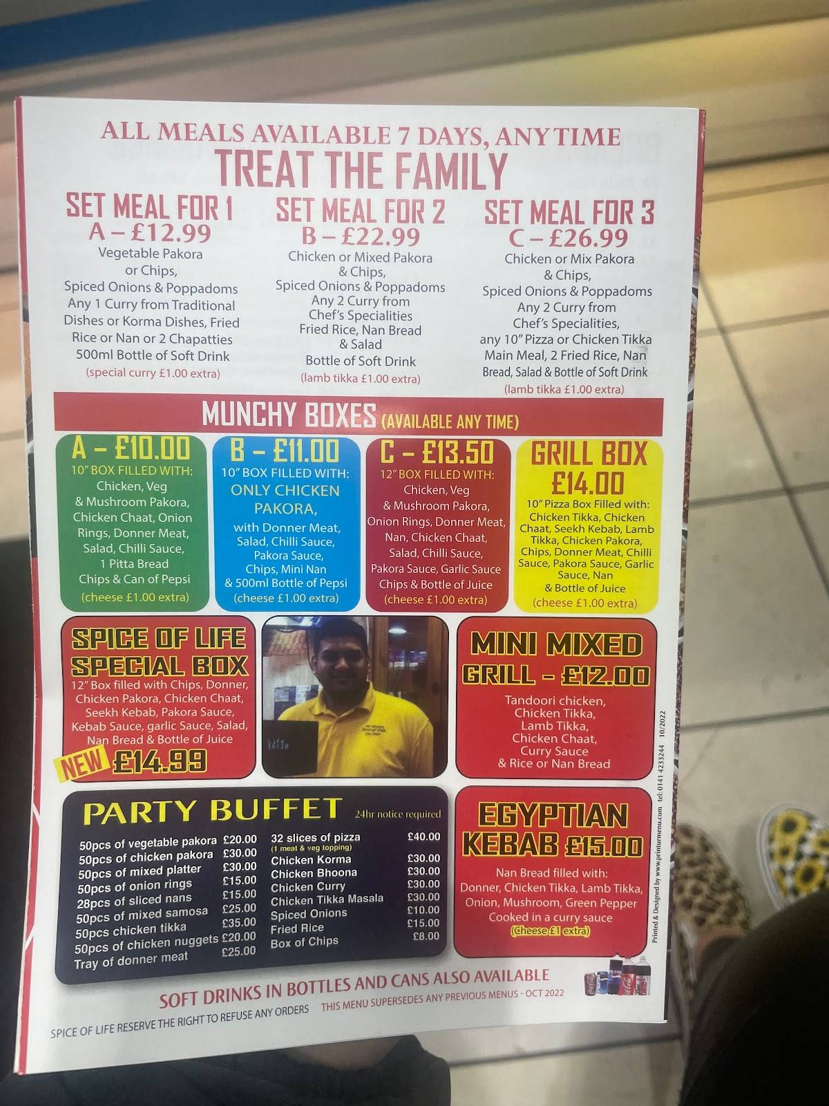 Menu at Spice Of Life fast food, Shotts