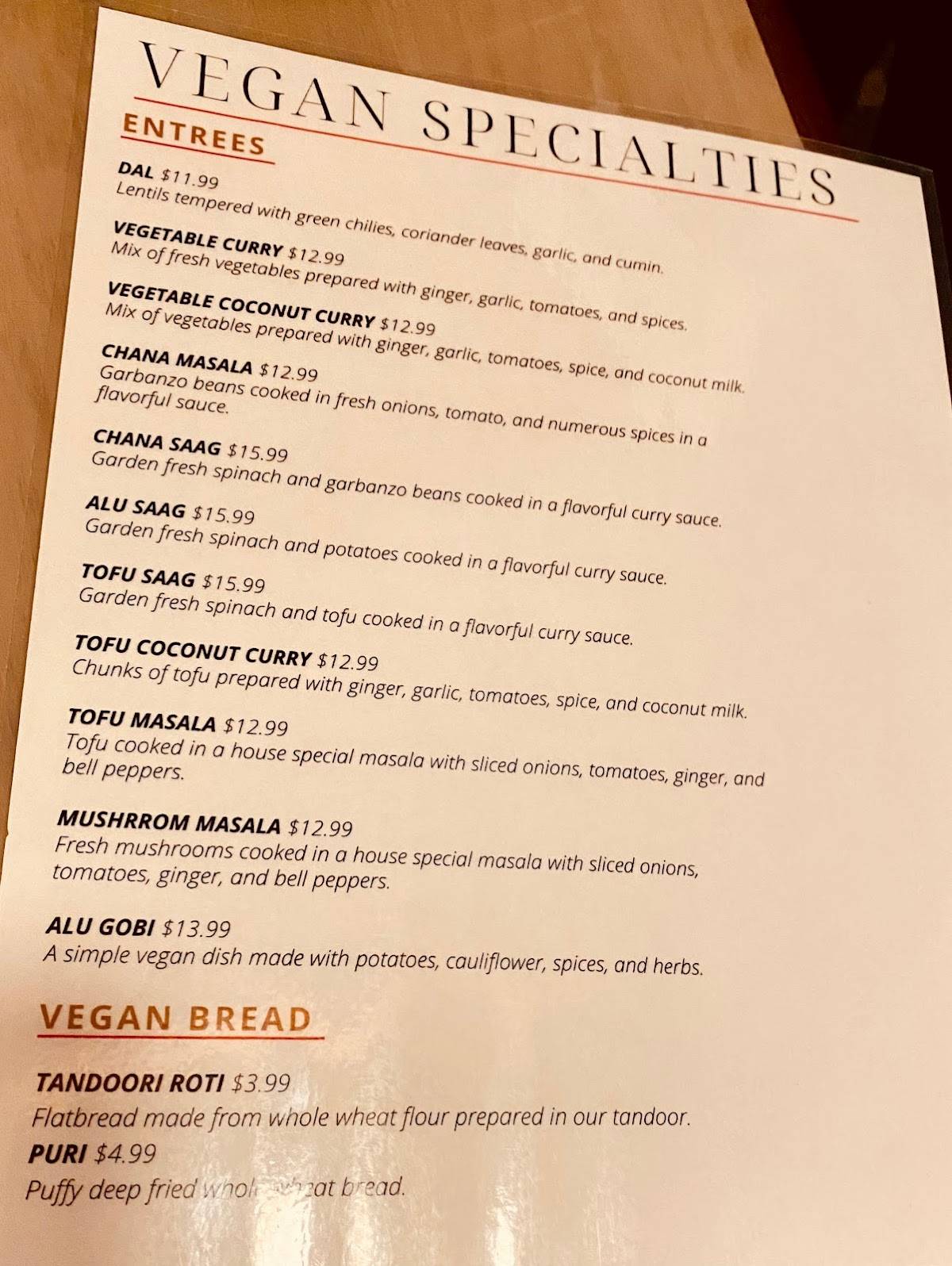 Menu at Spice & Tonic - Indian Cuisine & Bar, Minneapolis