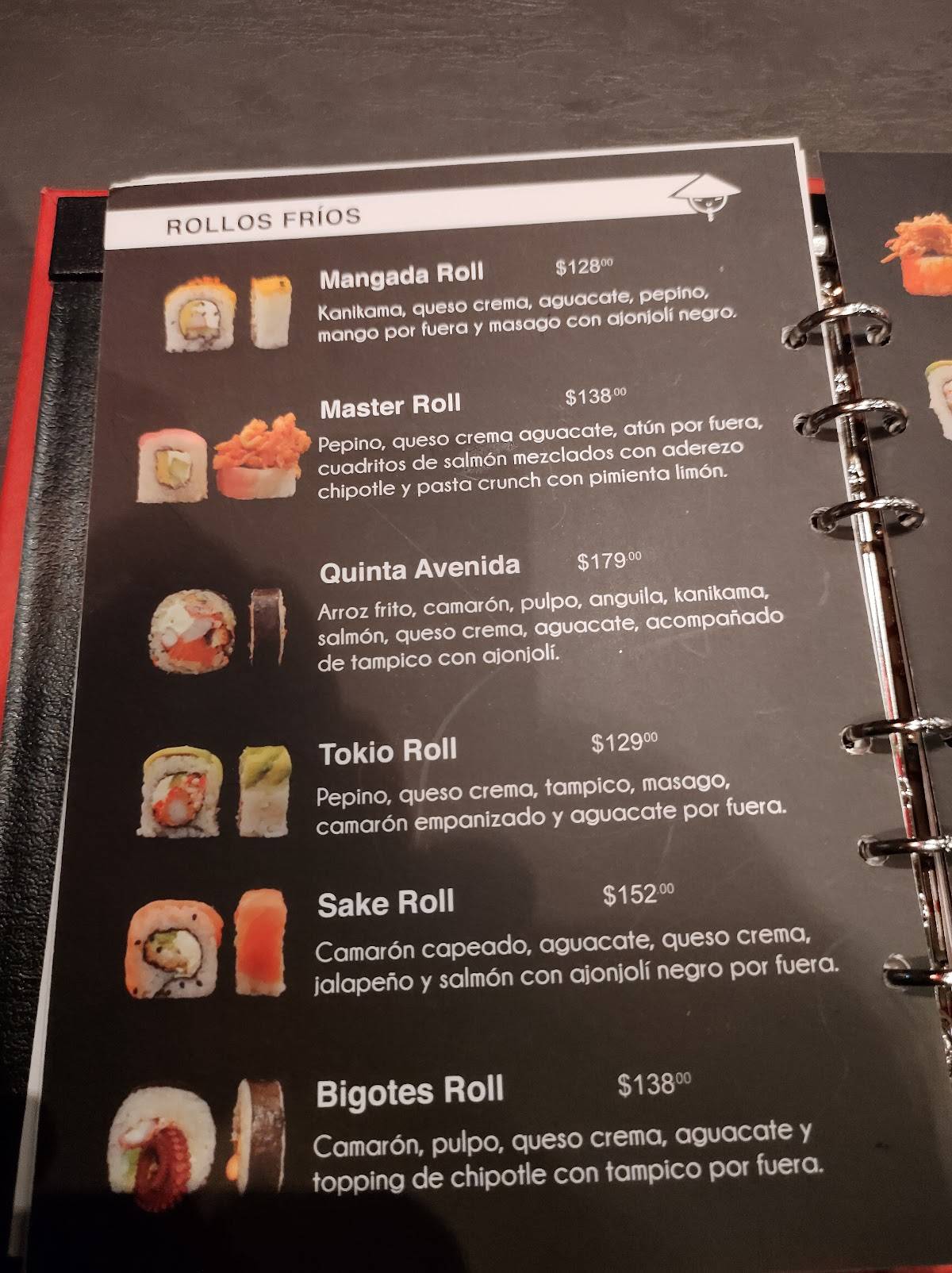 Menu at Sr. Kimono restaurant, Saltillo