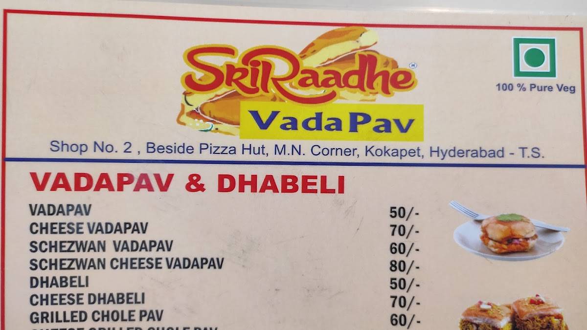 Menu at Sri Raakshitha Vada Pav, Hyderabad