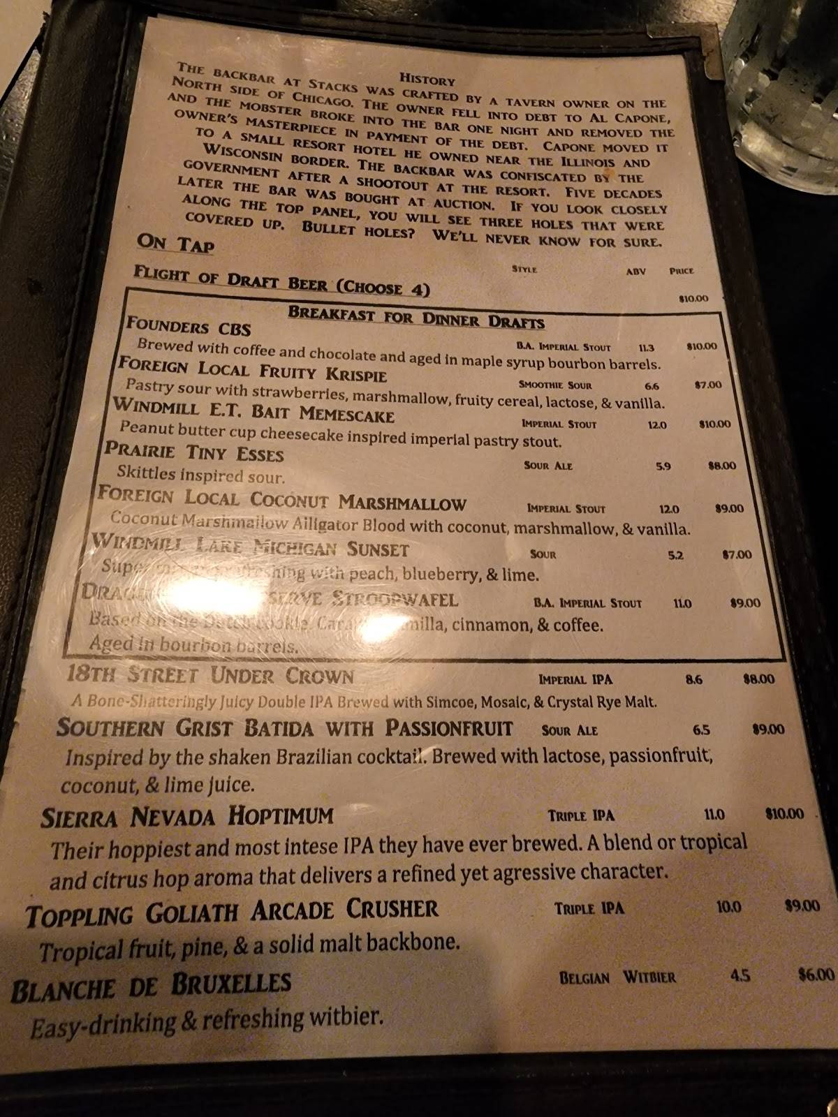 Menu at Stacks Bar and Grill, Valparaiso