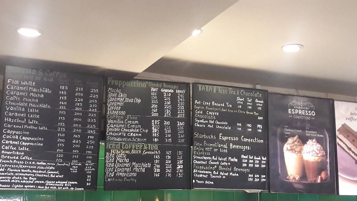 Menu at Starbucks Coffee, Mumbai, Shree Krishna Hindu Merchant Club Girgaon