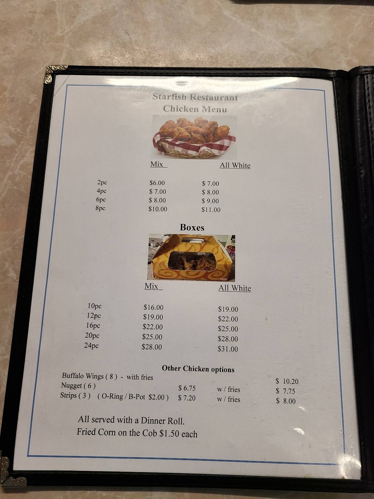 Menu at Starfish Restaurant, Grand Isle