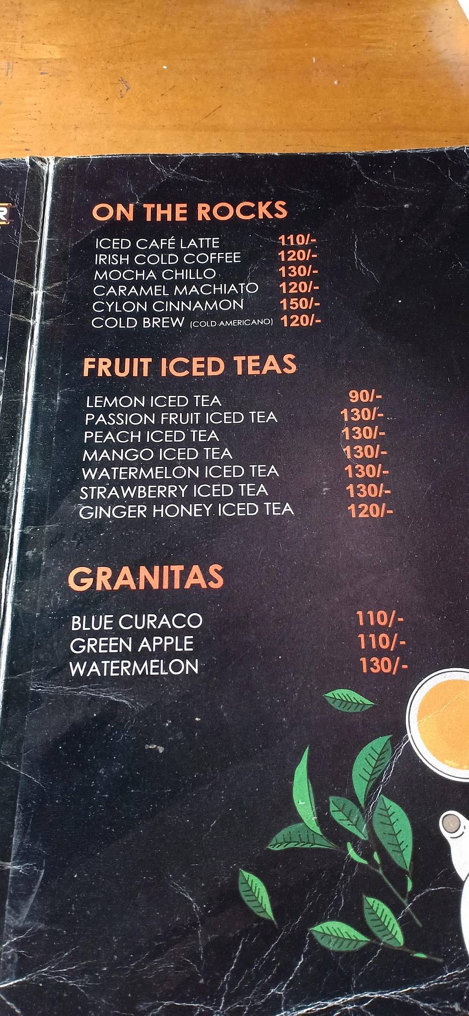 Menu at Cafe ladder, Lakkidi