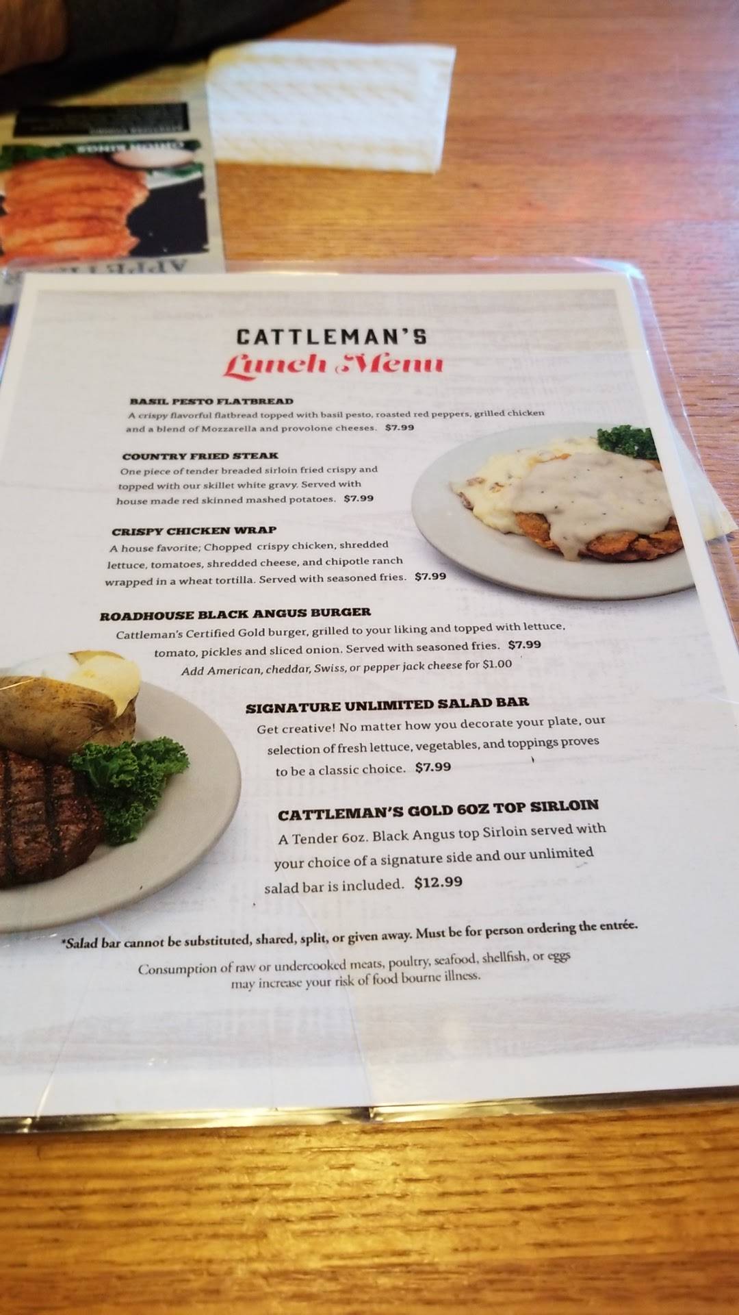 Menu at Cattleman's Roadhouse steakhouse, Shepherdsville, 139 ...