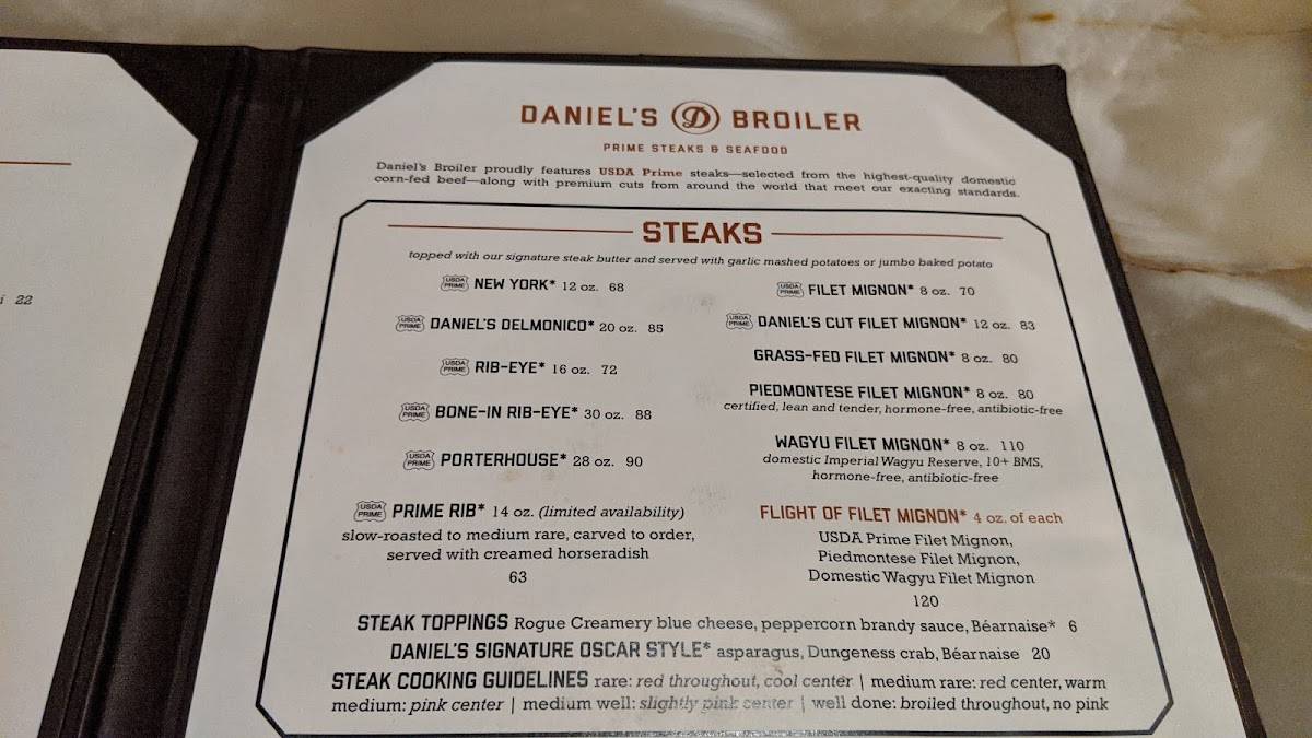 Menu at Daniel’s Broiler steakhouse, Bellevue, NE 8th St Unit BP2101