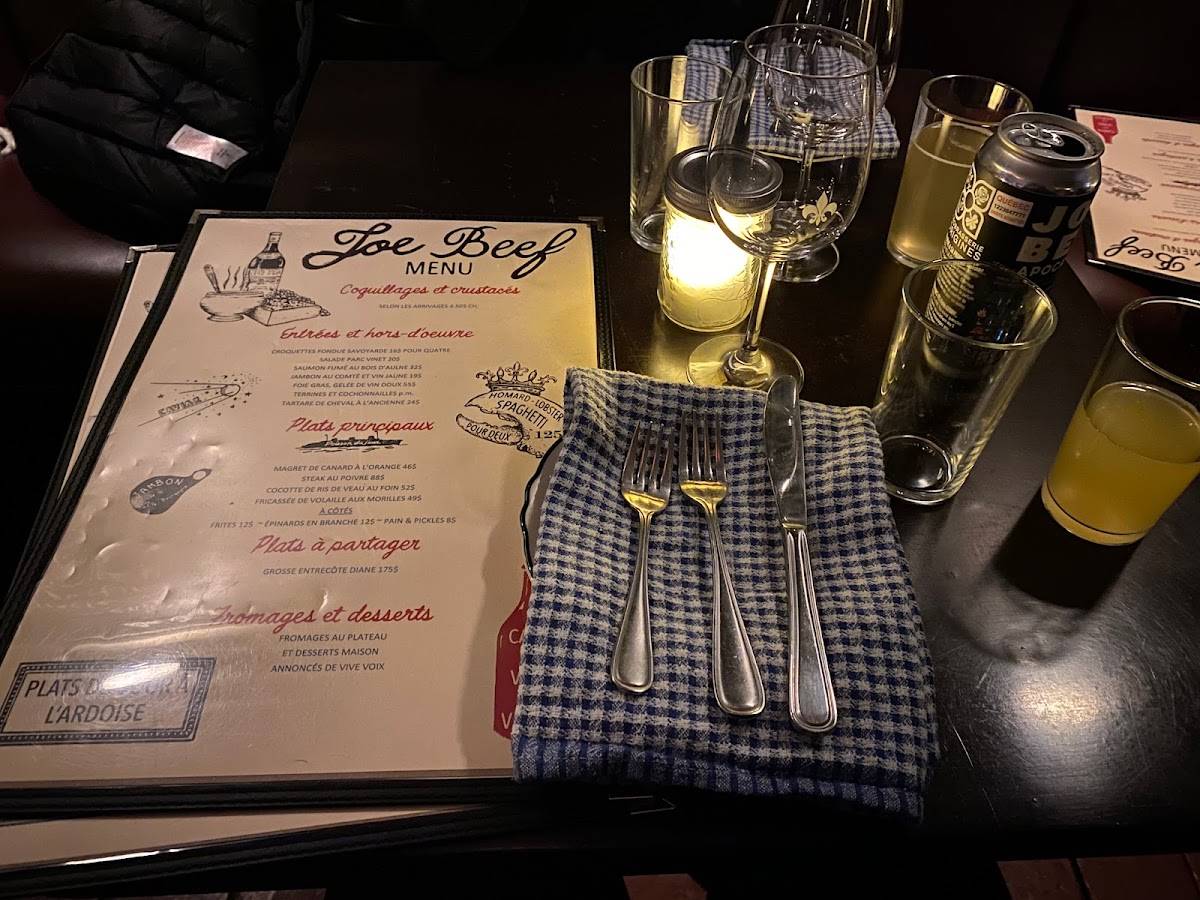 Menu at Joe Beef steakhouse, Montréal