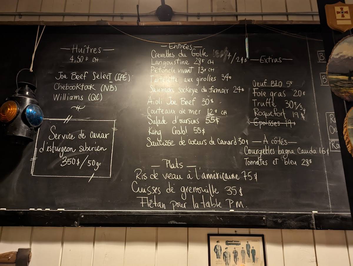 Menu at Joe Beef steakhouse, Montréal