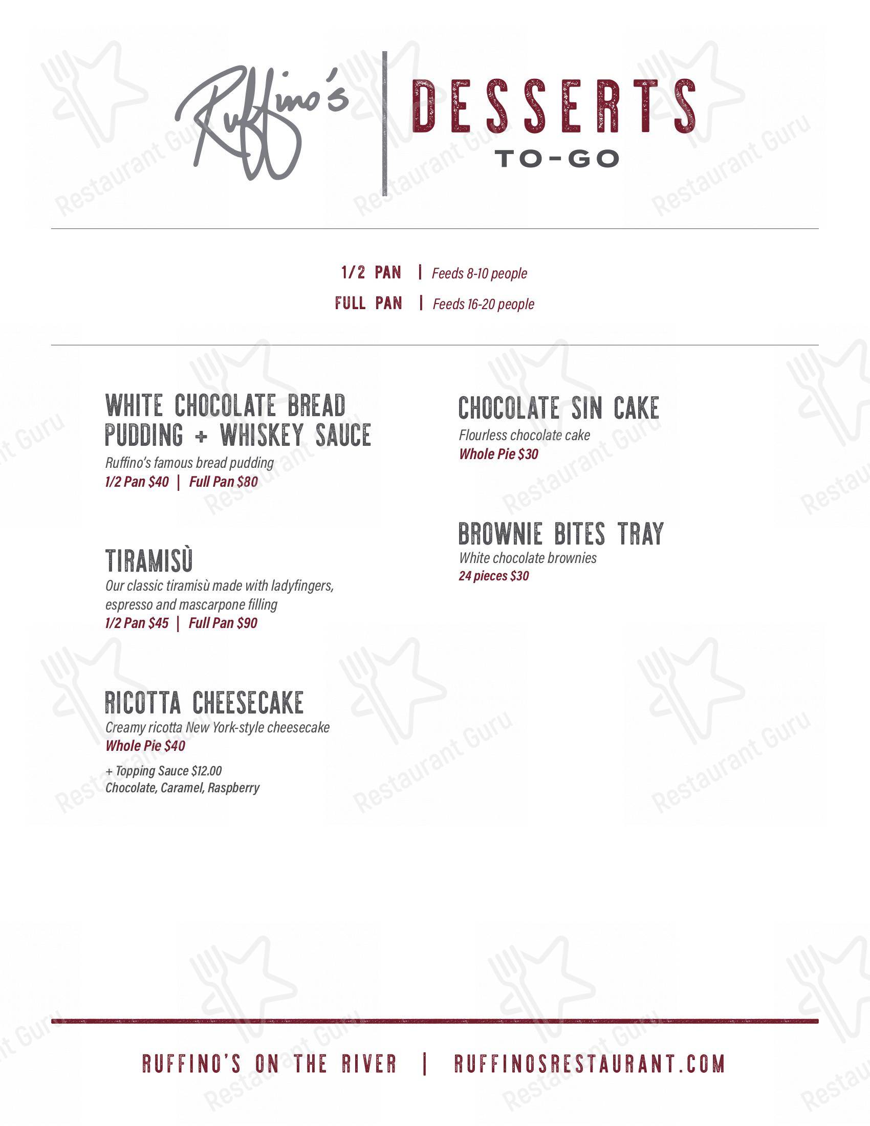 Menu at Ruffino's On The River steakhouse, Lafayette