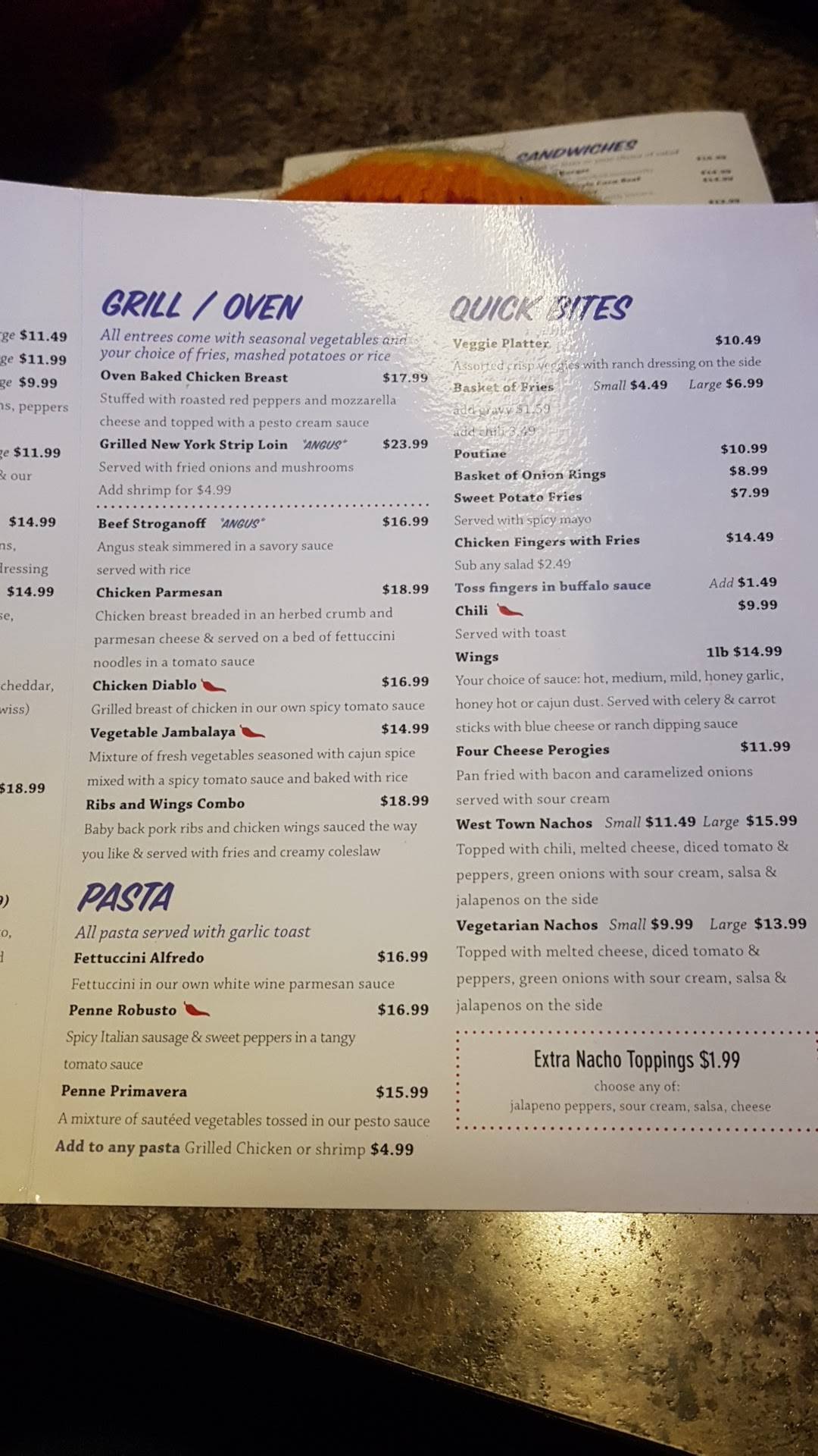 Menu at West Town Bar & Grill, Hamilton