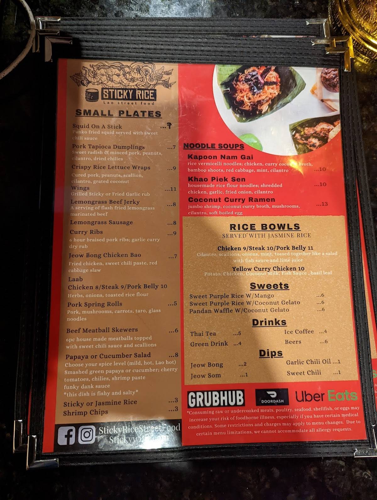 Menu at Sticky Rice restaurant, Orlando