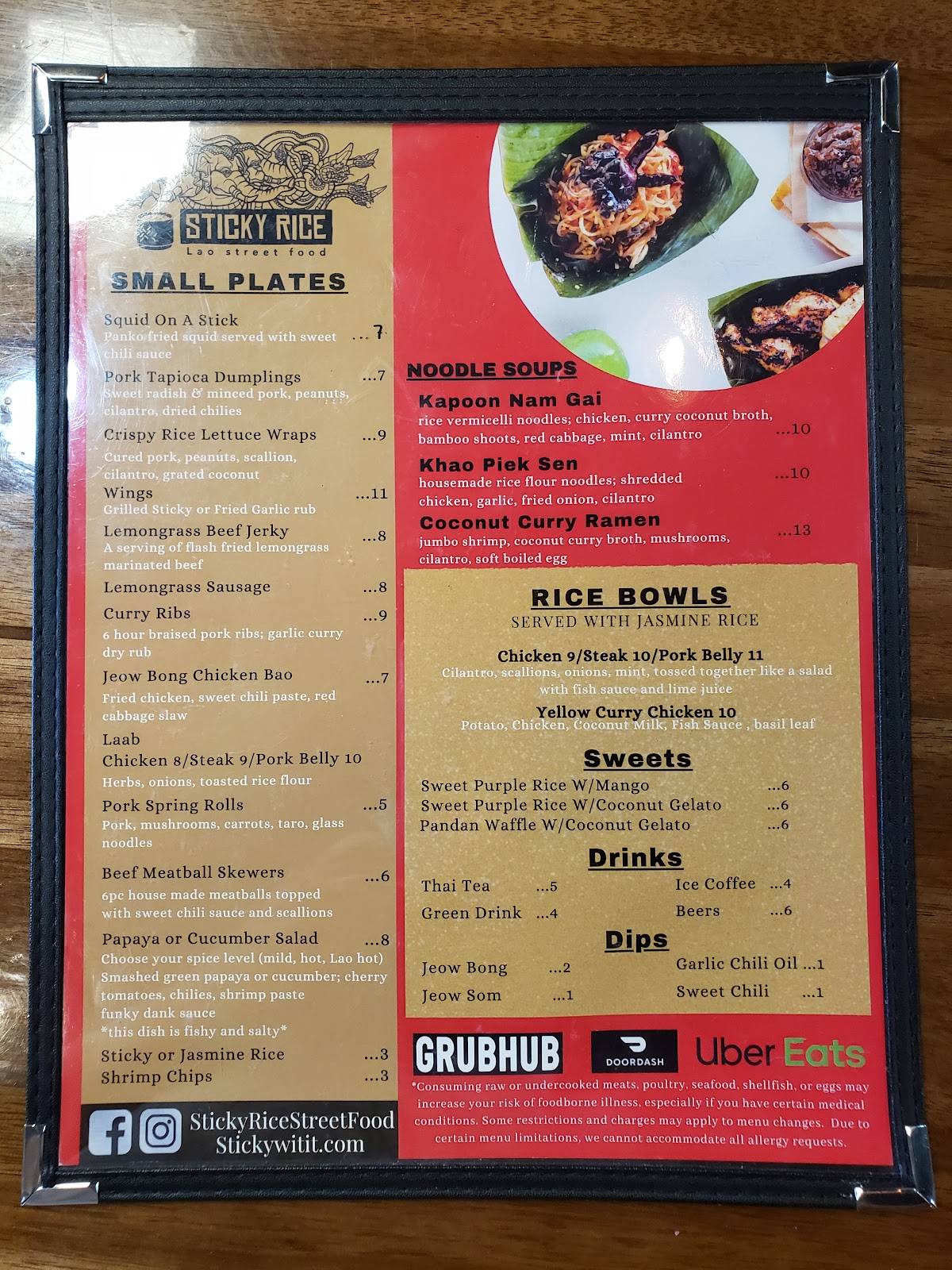 Menu at Sticky Rice restaurant, Orlando