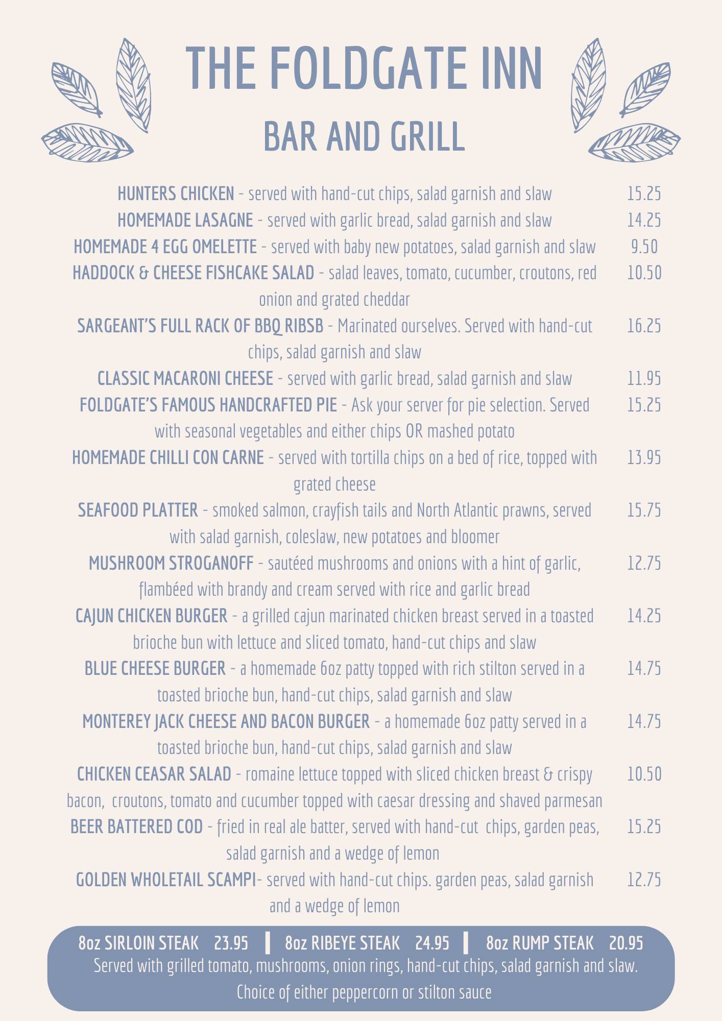 Menu at The Foldgate Inn pub & bar, Stradsett