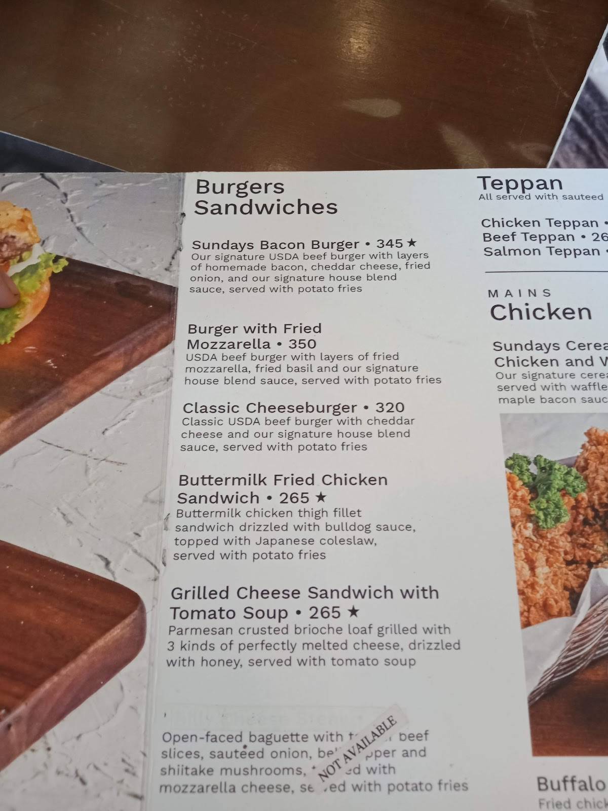 Menu at Sundays Cafe and Restaurant, Marikina