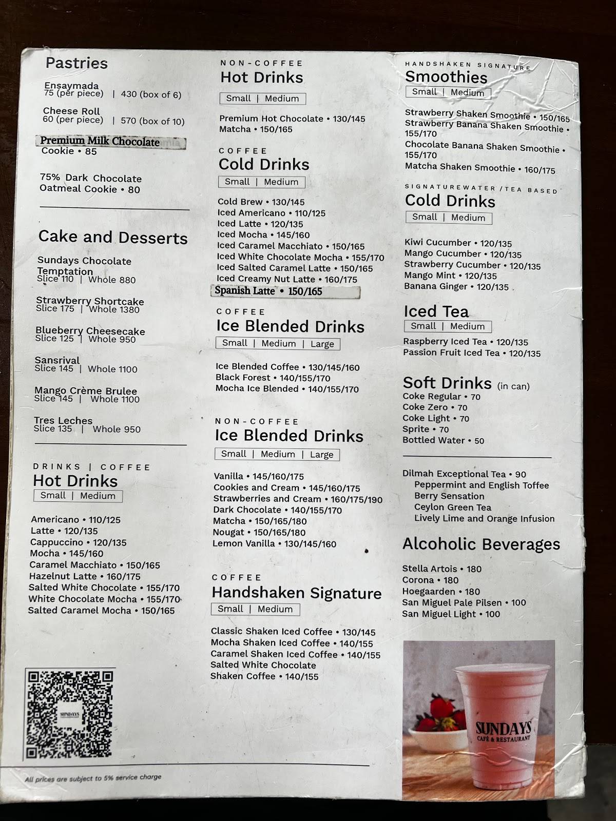 Menu at Sundays Cafe and Restaurant, Marikina
