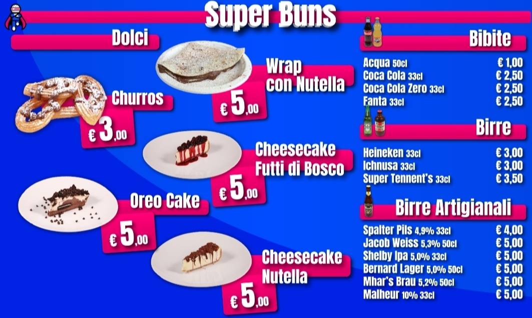 Menu at Super Buns restaurant, Anzio