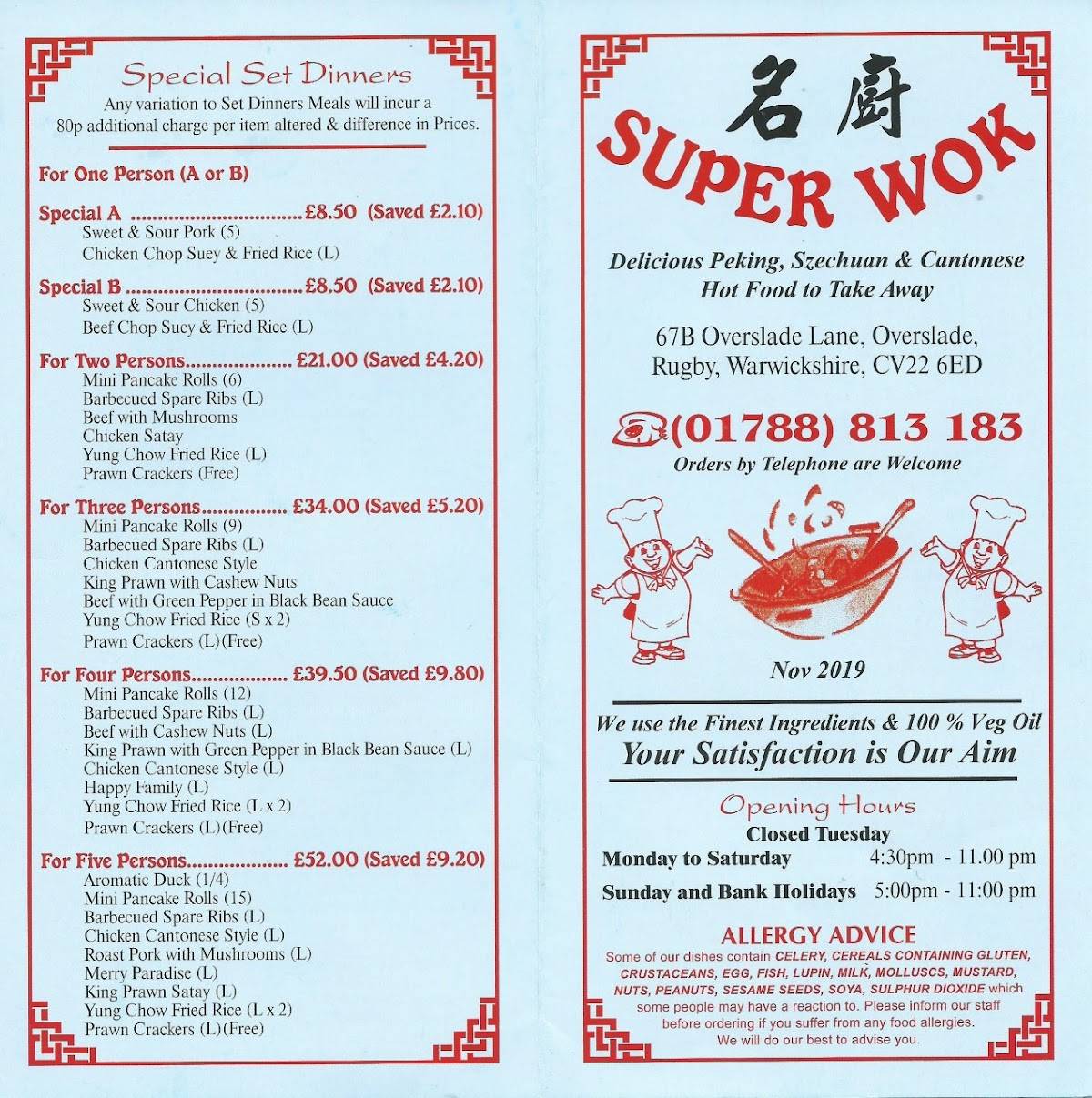 Menu at Super Wok Chinese Takeaway fast food, Rugby