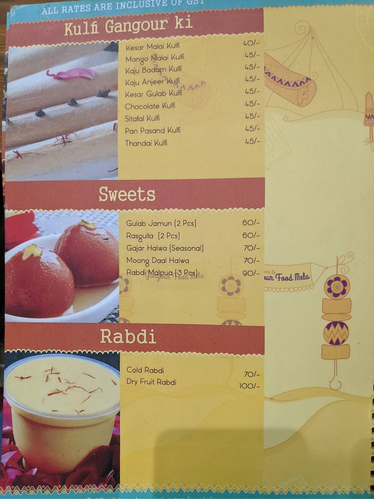 Menu at Gangour, Surat, 6 rajmandir corner