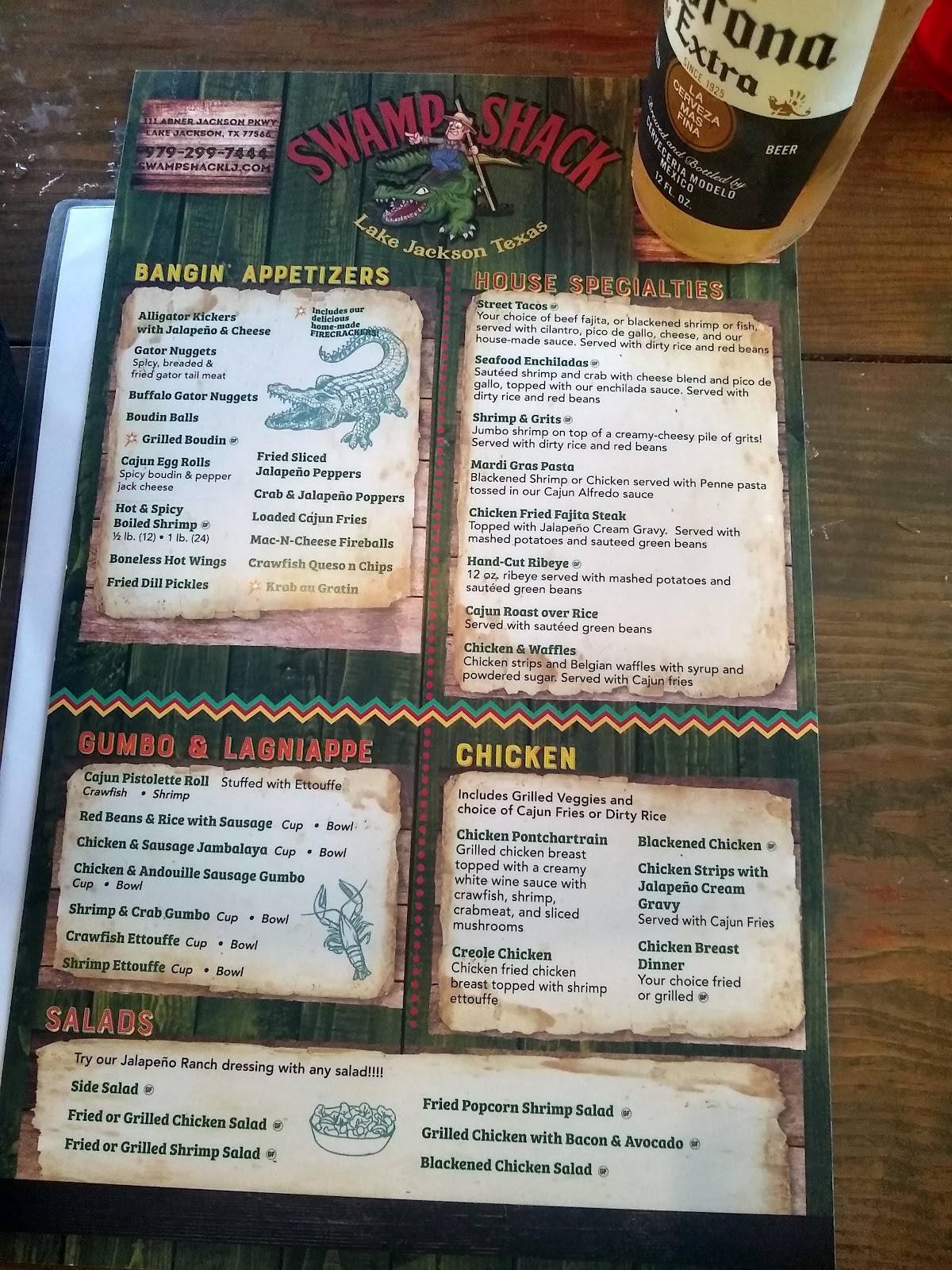 Menu at Swamp Shack Lake Jackson restaurant, Lake Jackson