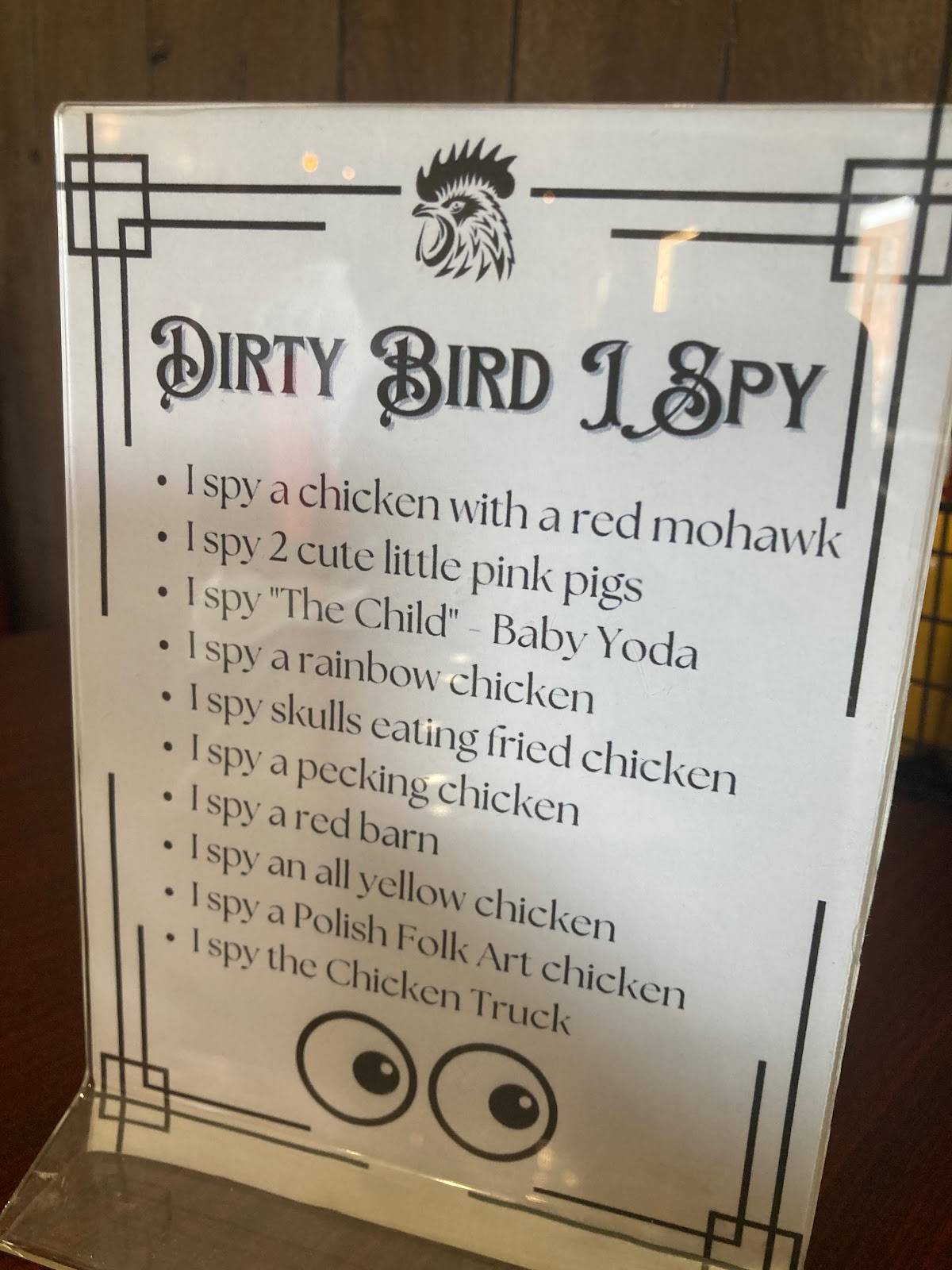 Menu at The Dirty Bird restaurant, Sycamore