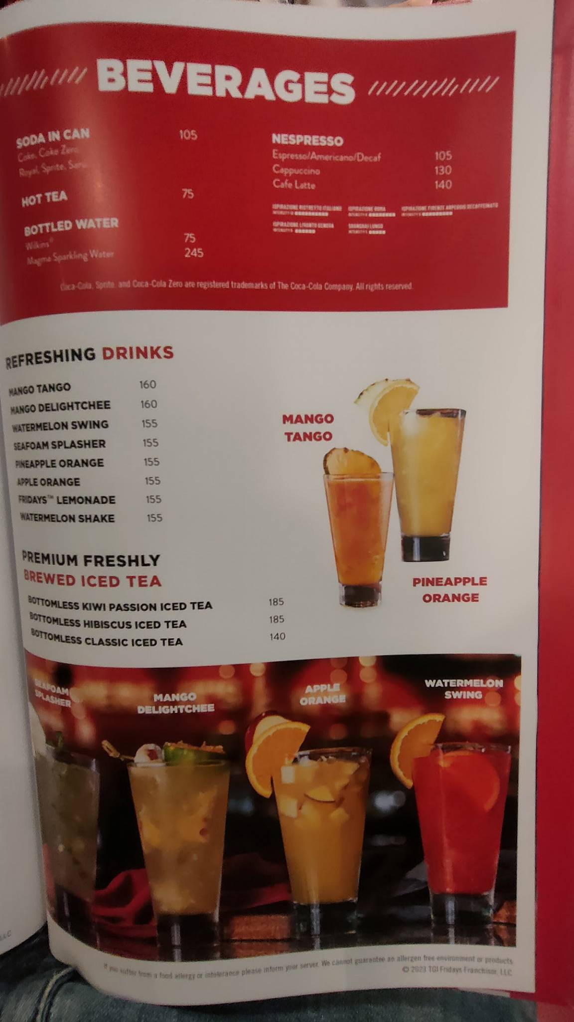 Menu at TGI FRIDAYS restaurant, Cebu City, Ground level
