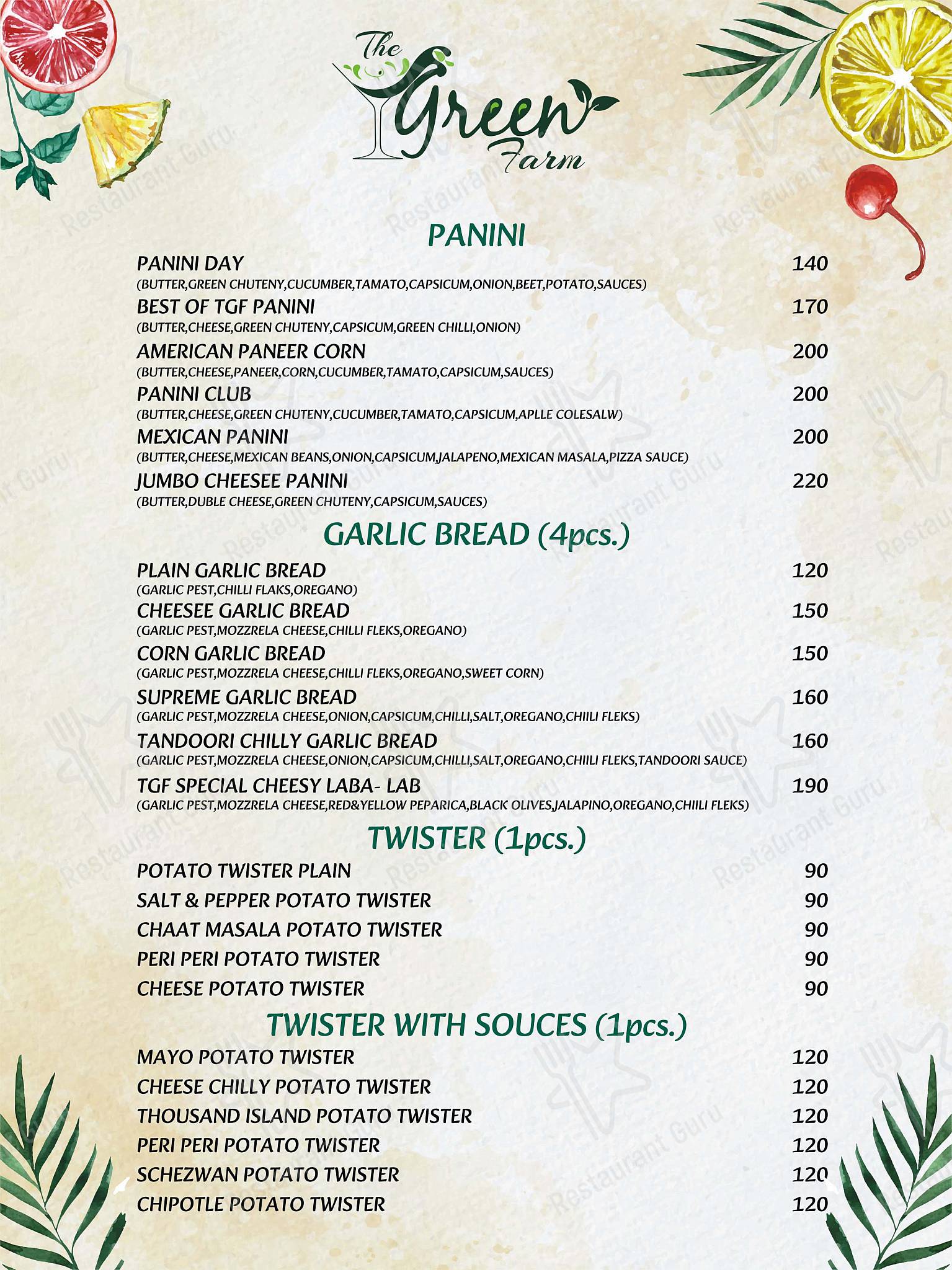Menu at THE GREEN FARM, Mehsana
