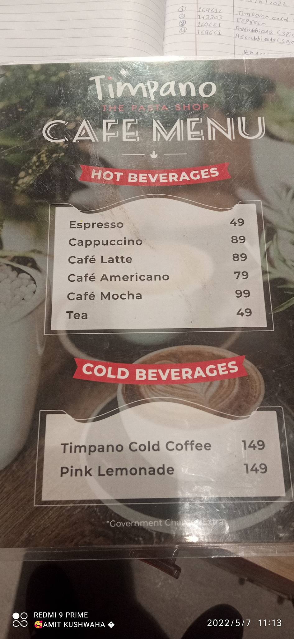 Menu at TIMPANO FOOD SERVICES LLP, Gurugram