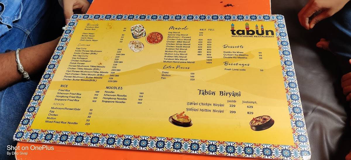 Menu at Tabun Multicuisine Restaurant, Chittoor