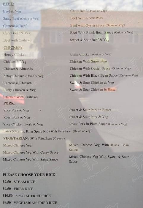 Menu at Tai Wah fast food, Mentone