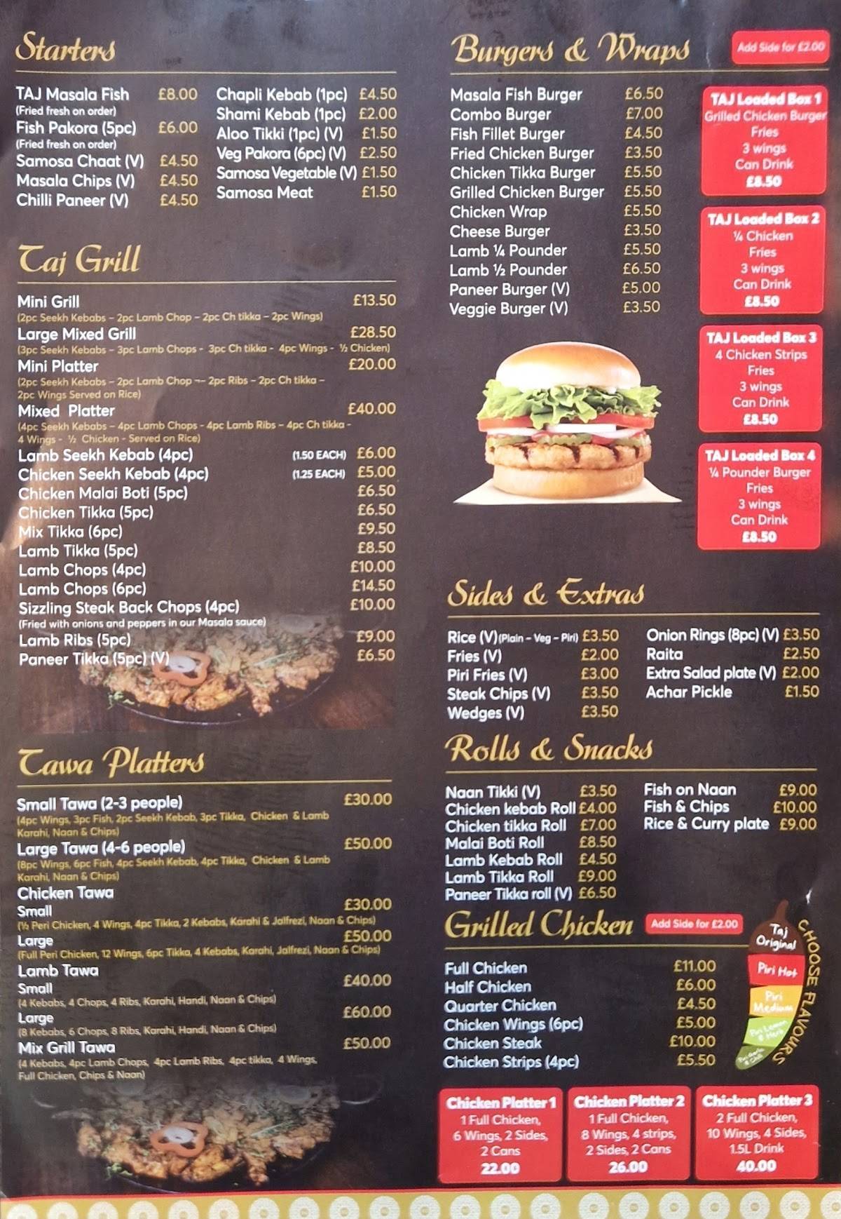 Menu at Taj Grill restaurant, Ilford, 72 Ilford Ln