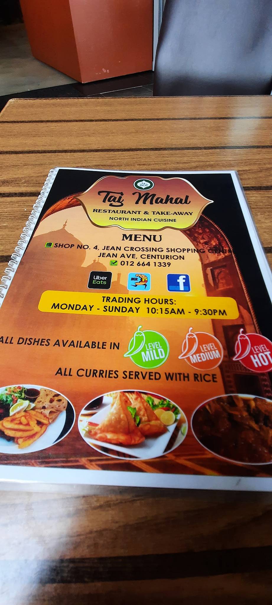 Menu at Taj Mahal restaurant, Centurion, 225 Jean Ave