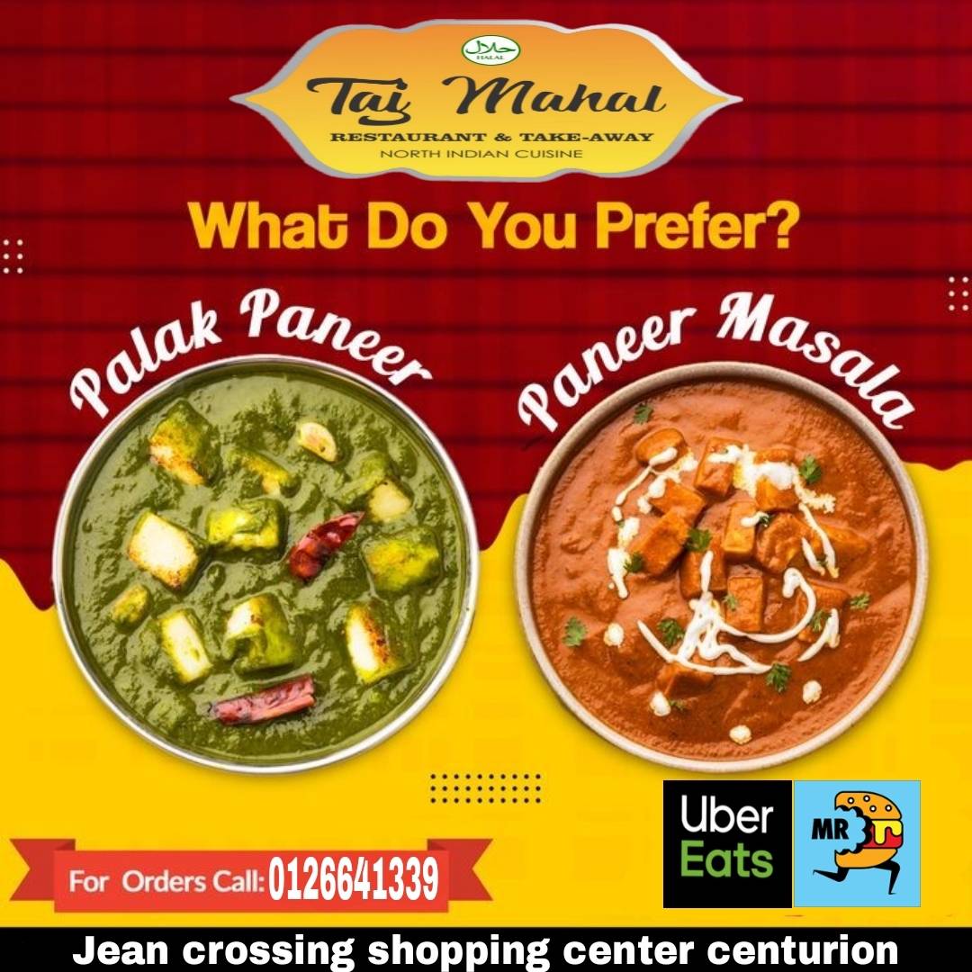Menu at Taj Mahal restaurant, Centurion, 225 Jean Ave
