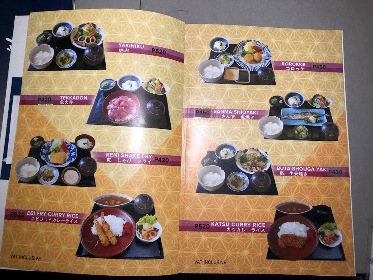 Menu at Tanabe Japanese Restaurant, Manila