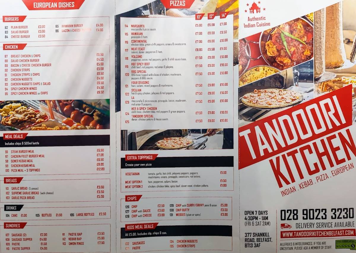 Menu at Tandoori Kitchen restaurant, Belfast
