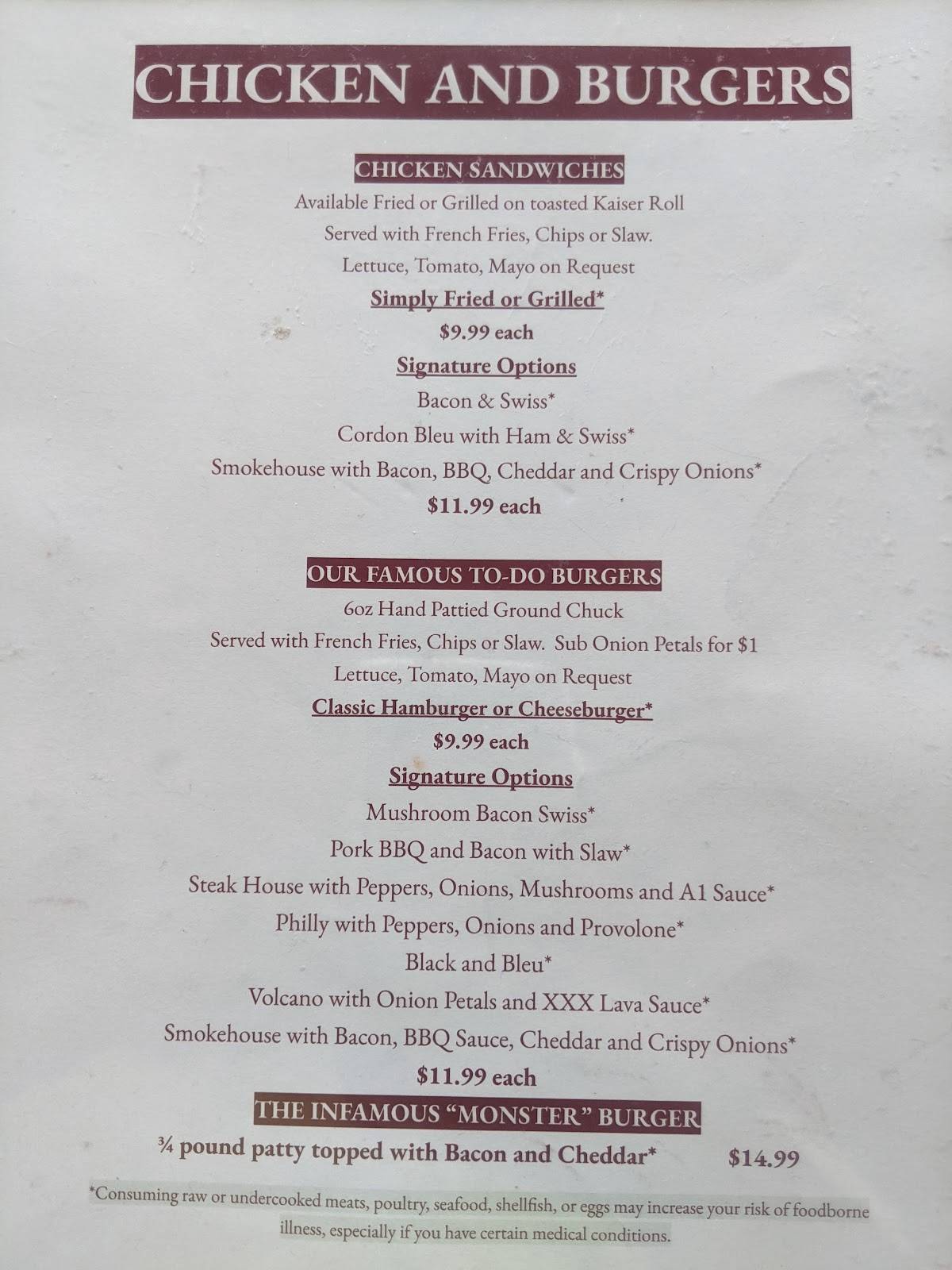 Menu at To-Do-Cafe, Tappahannock