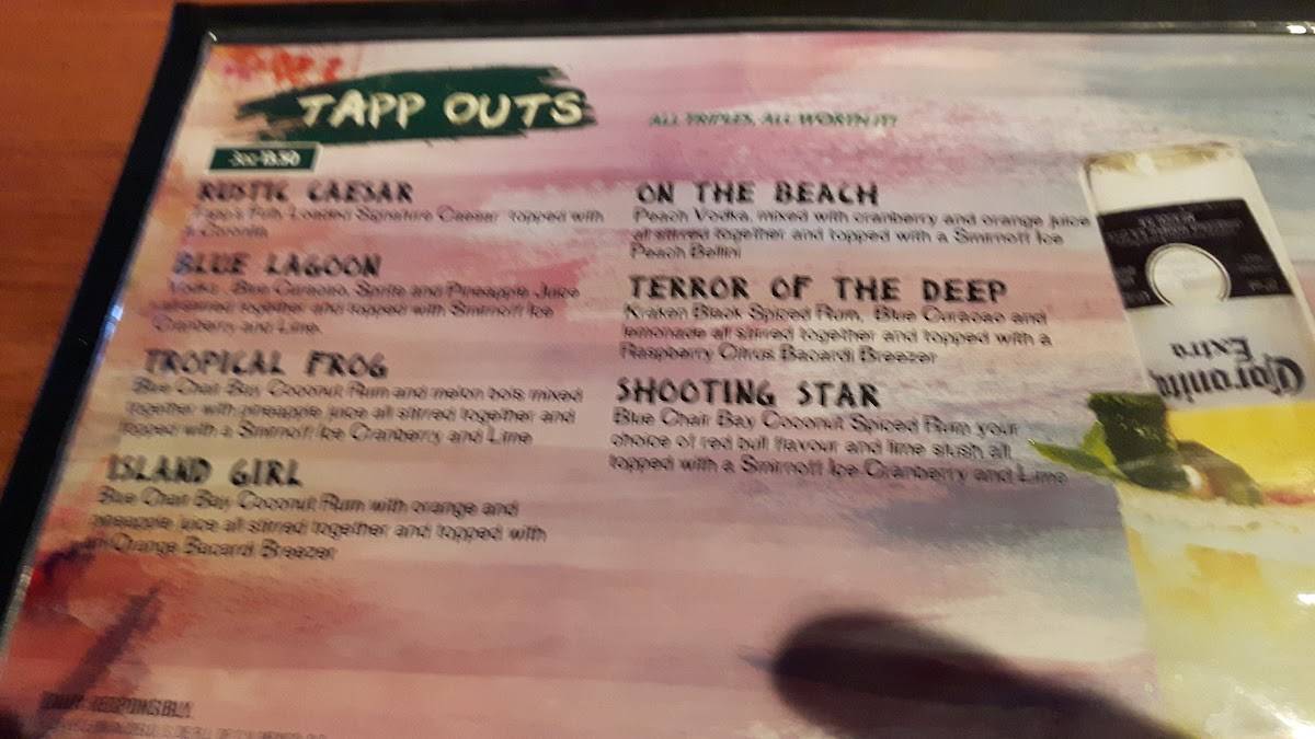 Menu at Tapp's Neighbourhood Pub, Winnipeg