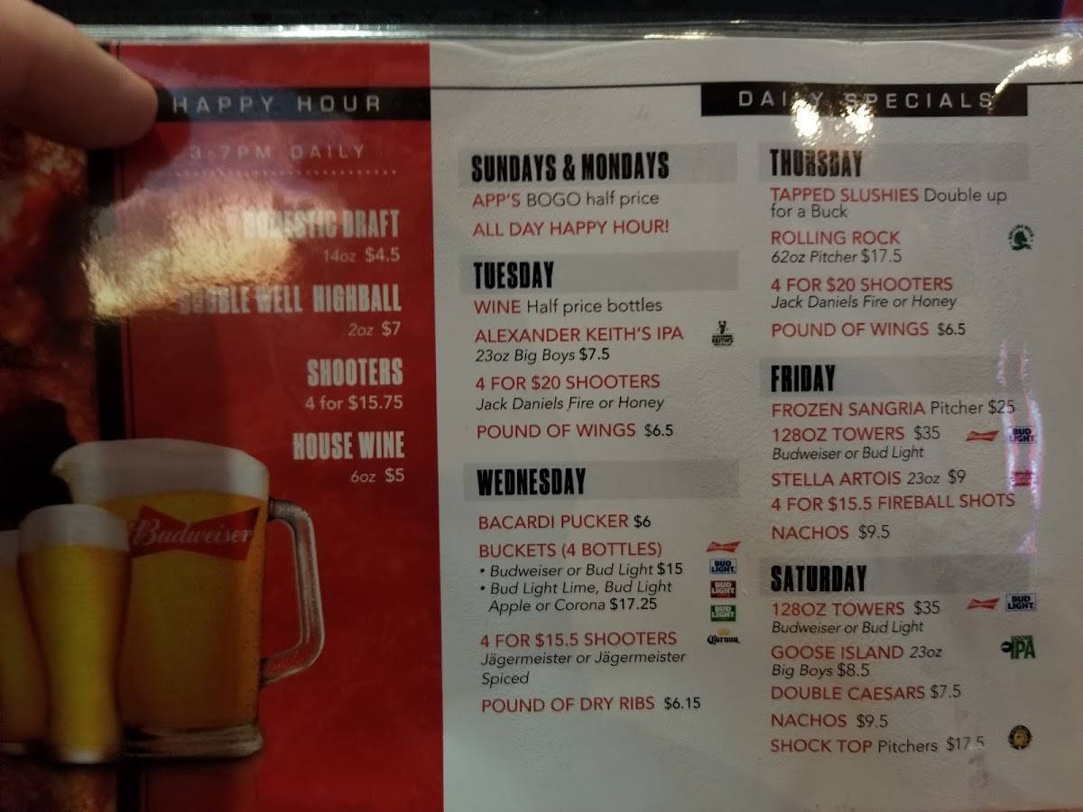 Menu at Tapp's Neighbourhood Pub, Winnipeg