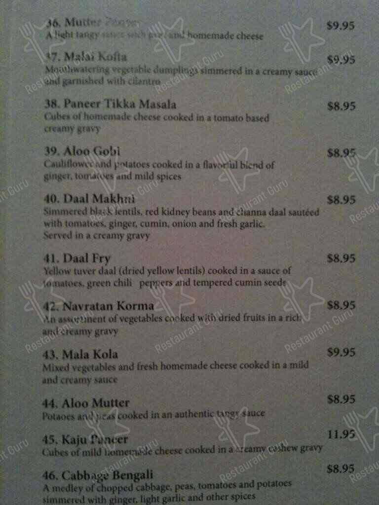 Menu at Taste of India restaurant, Savannah, 401 Mall Blvd