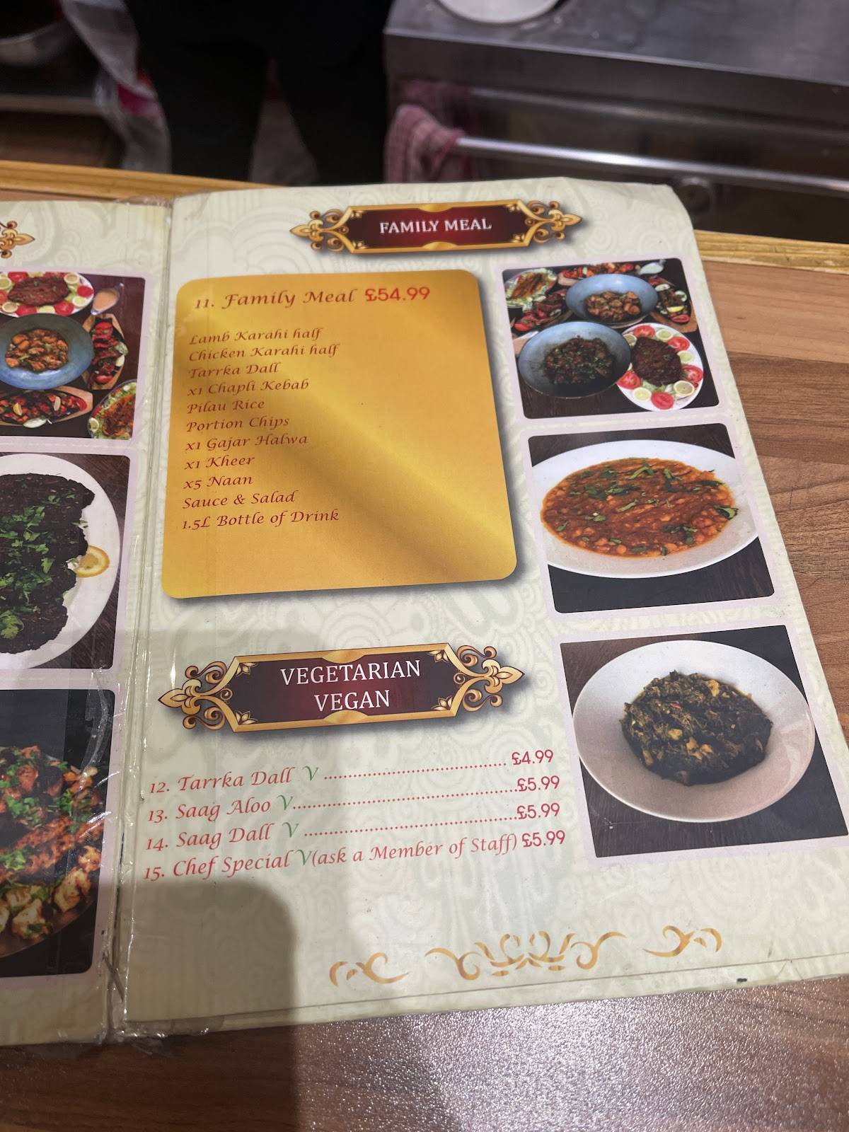 Menu at Taste of Peshawar restaurant, Wembley