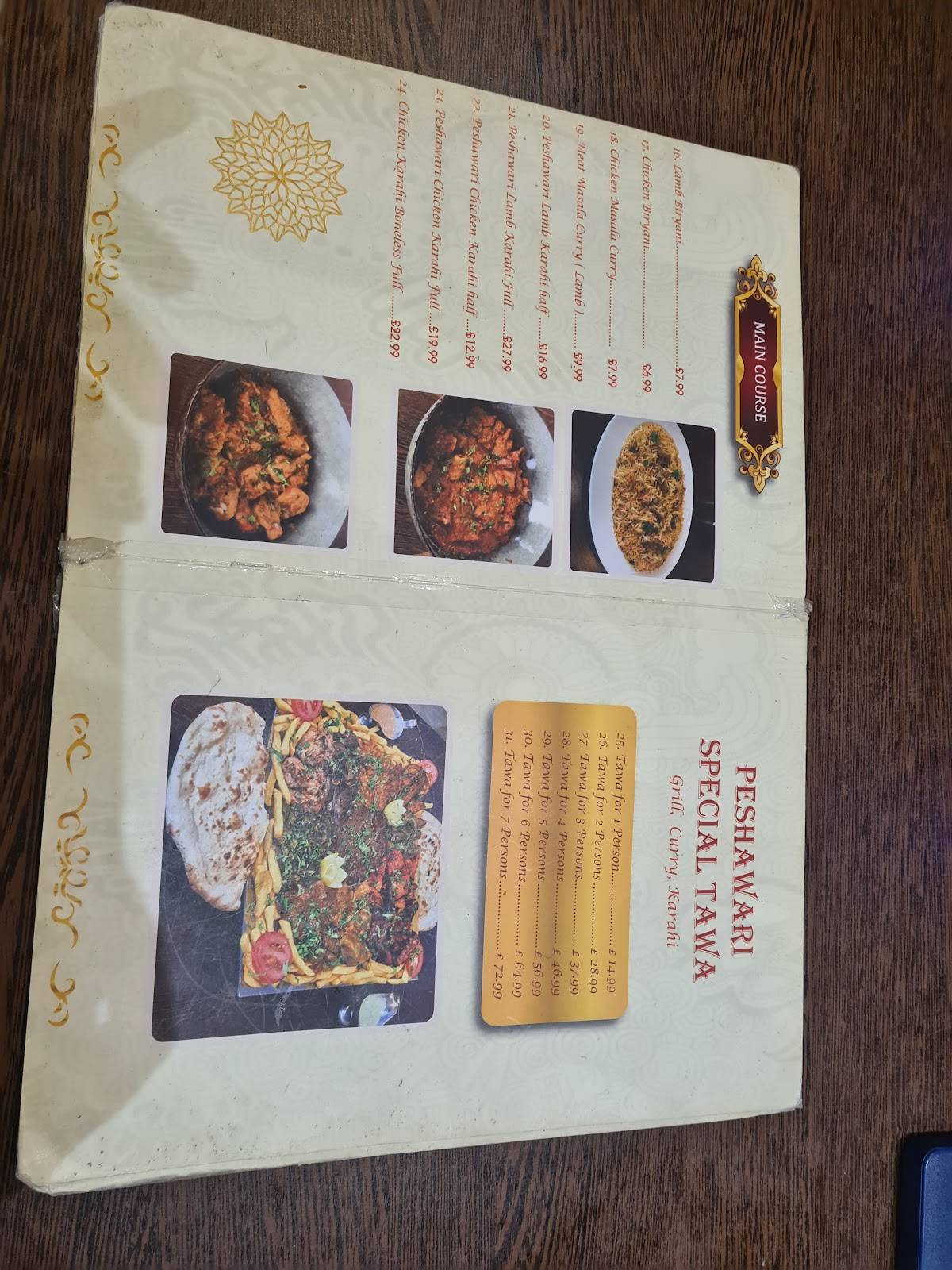 Menu at Taste of Peshawar restaurant, Wembley