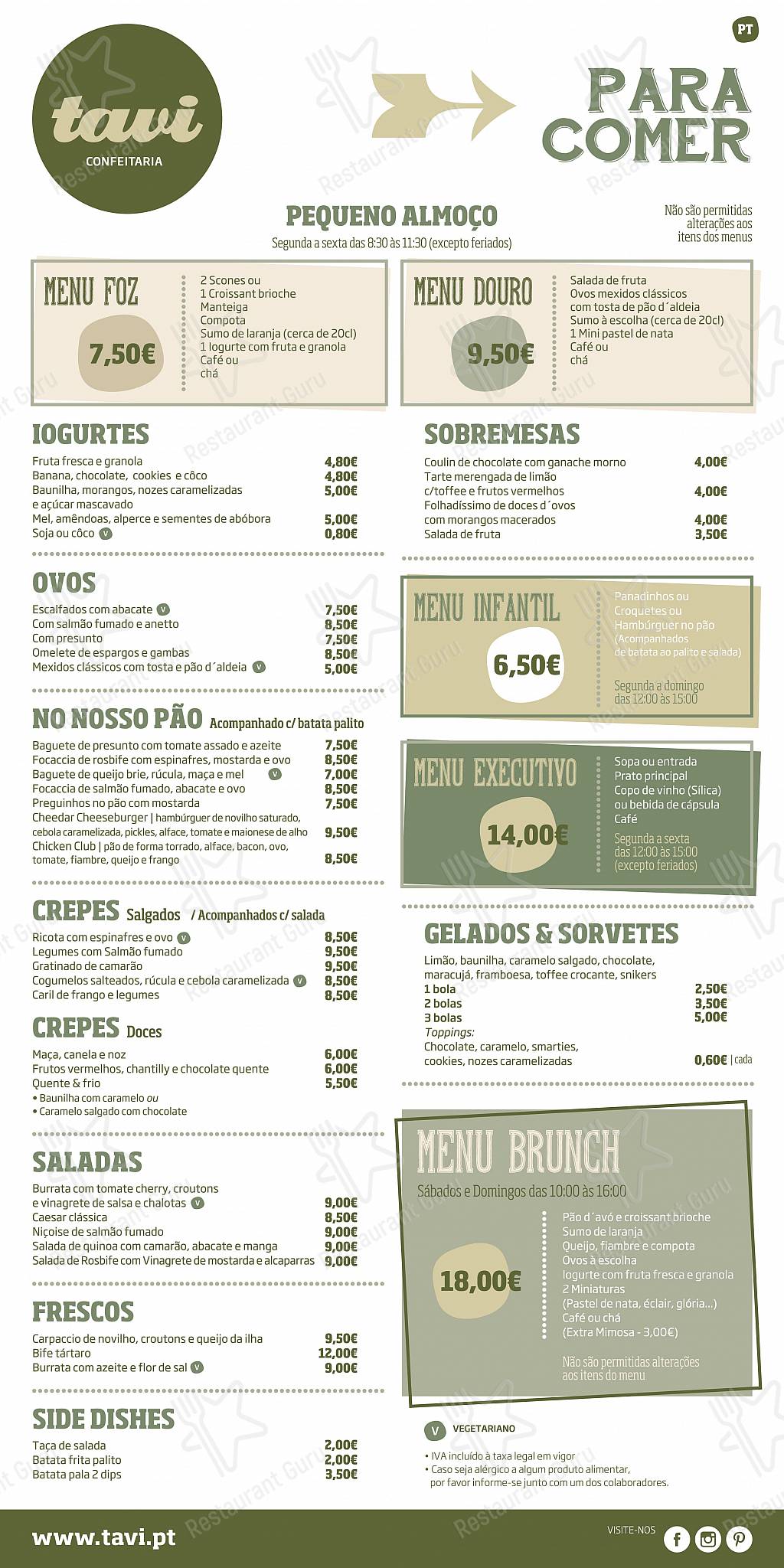 Carta del café Tavi - Confeitaria da Foz, Oporto