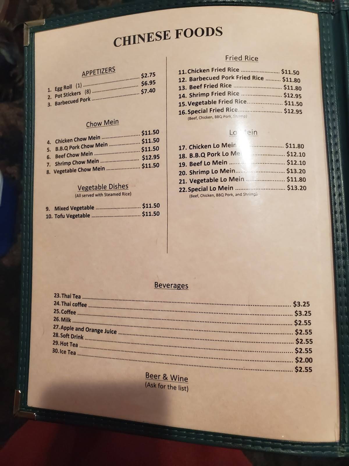 Menu at Tea Garden restaurant, Yakima