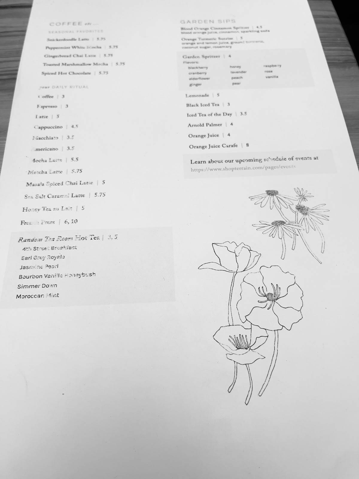 Menu at Terrain Cafe, Glen Mills