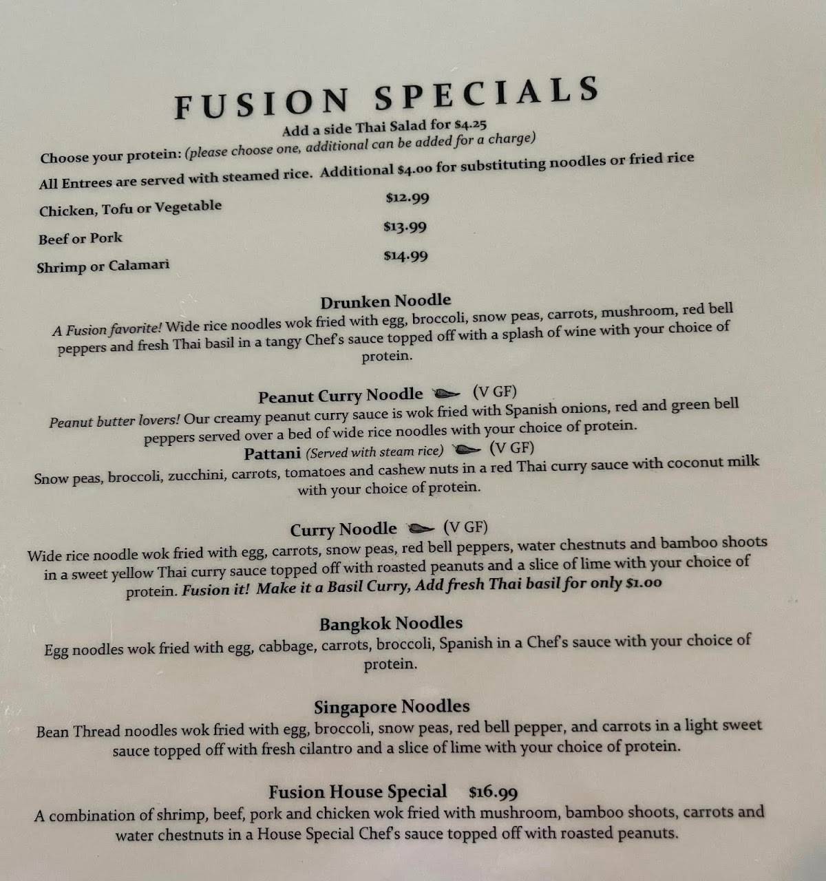 Menu at Thai Fusion restaurant, Kentwood, Broadmoor Ave SE