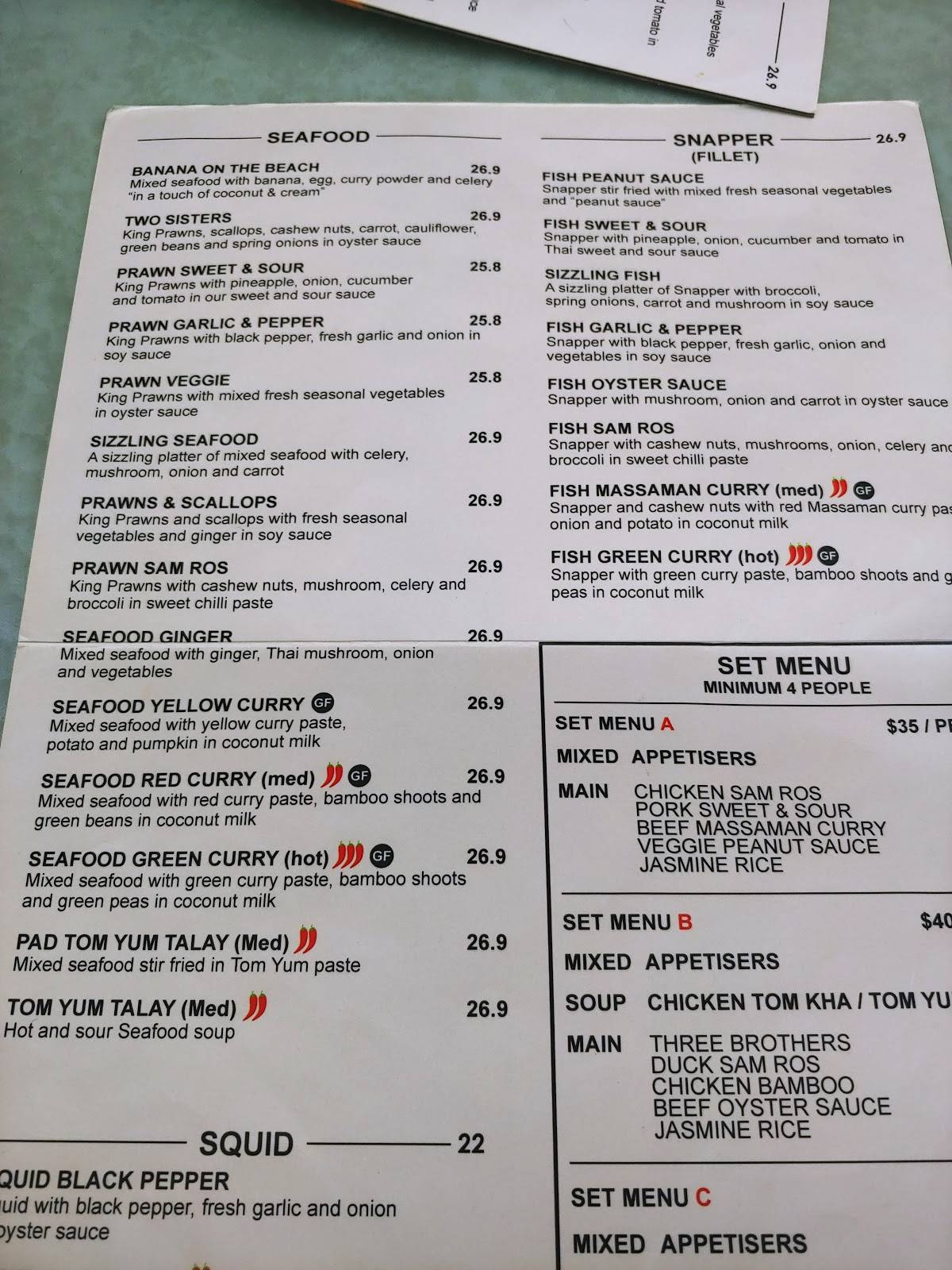 Menu at Thai Orewa Restaurant, Orewa, 328 Hibiscus Coast Hwy