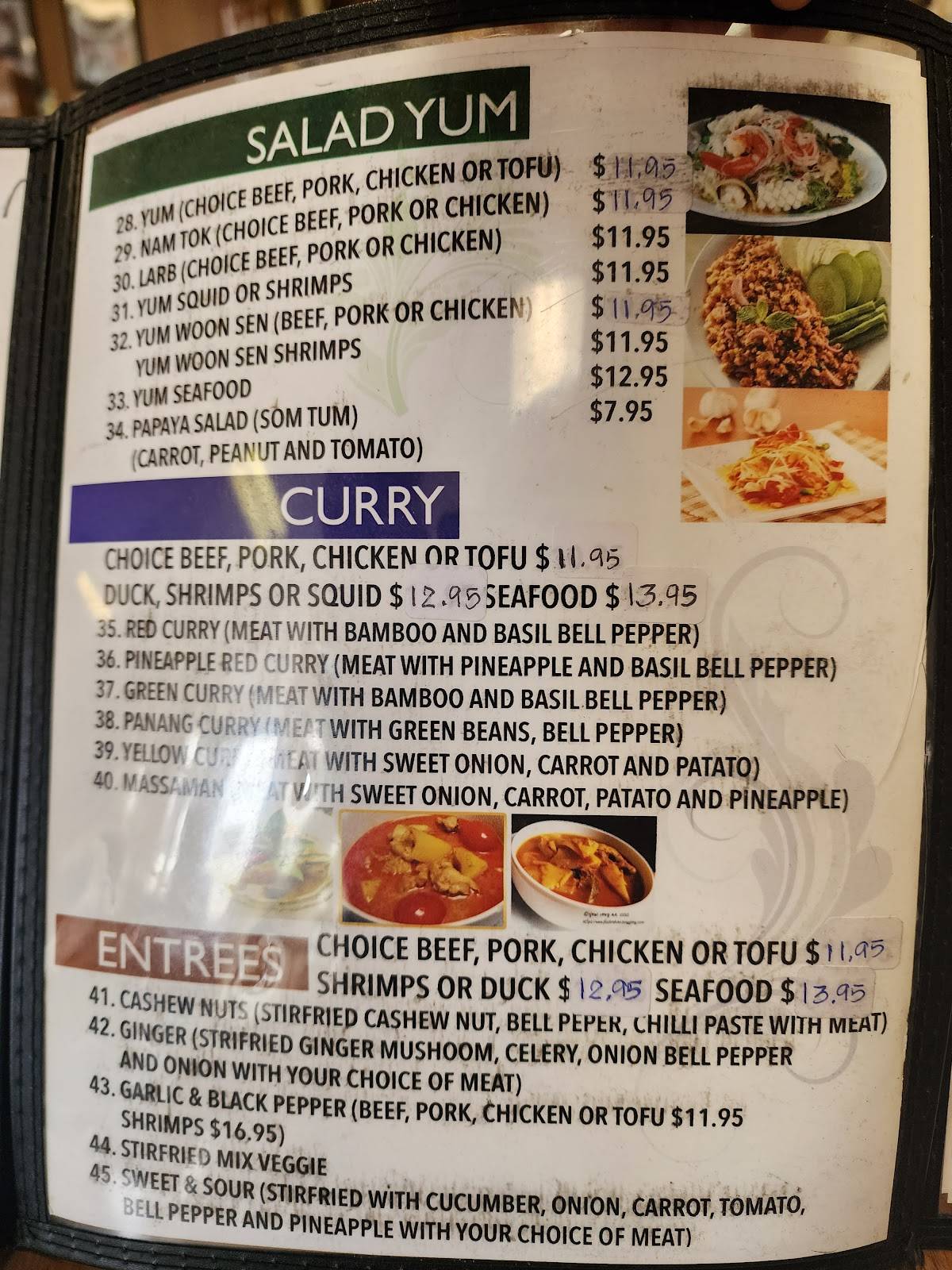 Menu at Tham Rab Thai Restaurant, Killeen